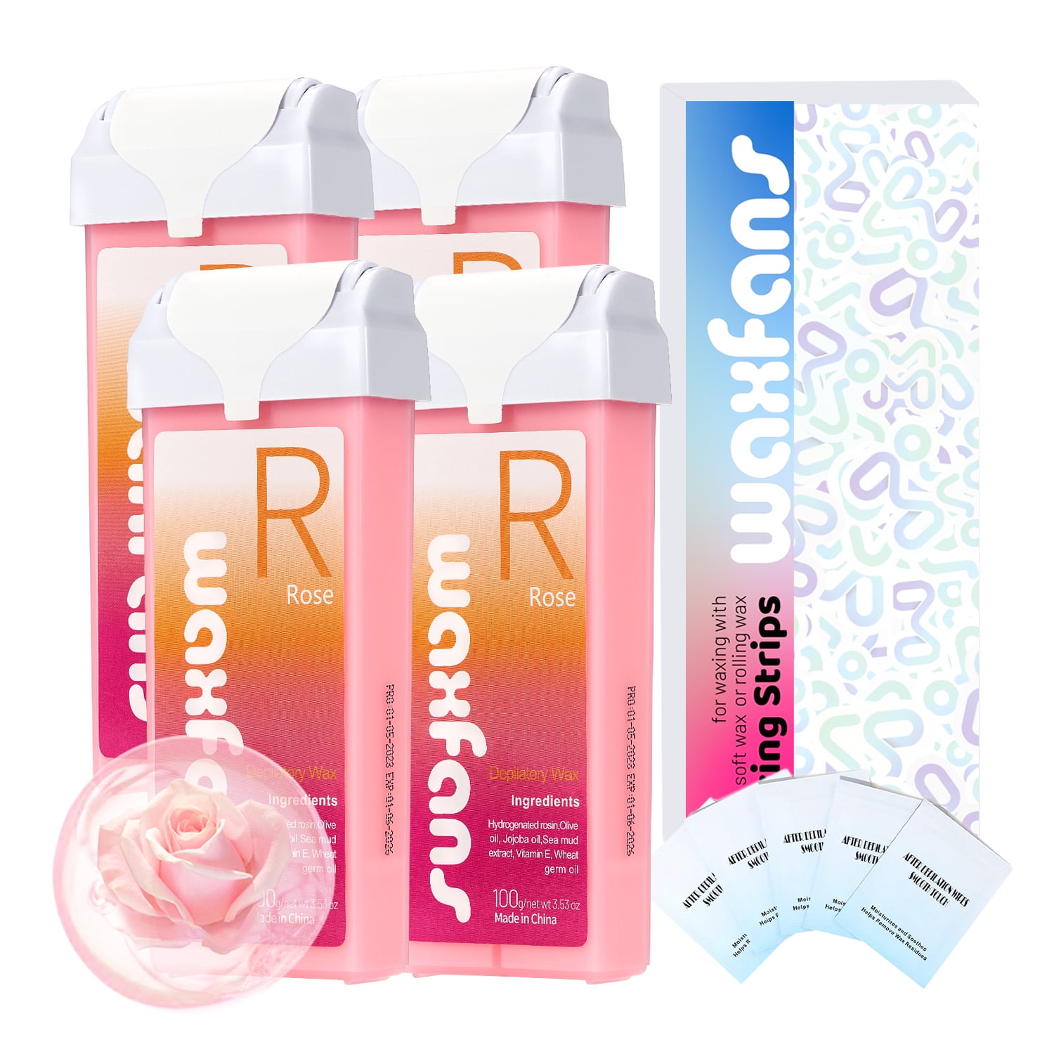 Waxfans Waxing Kit, Hair Removal Wax Roller Refill 4 Packs for Body ...