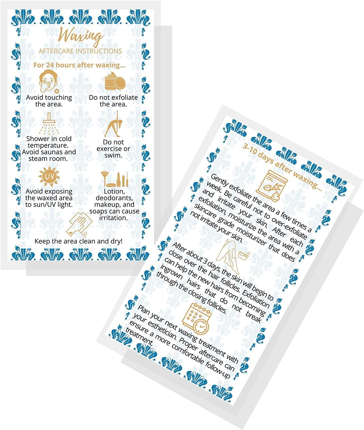Waxing Aftercare Cards 50 Pack Size 2 x 3.5 inches Business Card Size ...
