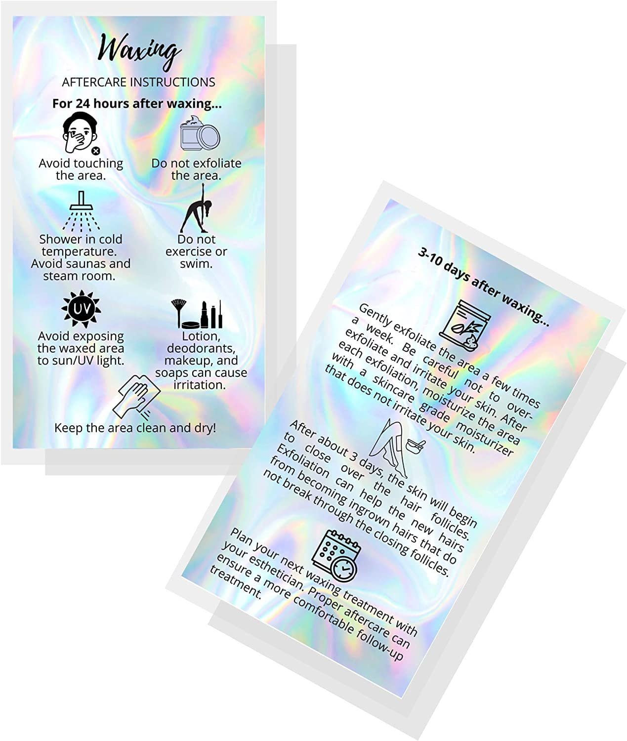 Waxing Aftercare Cards 50 Pack Size 2 x 3.5 inches Business Card Size ...