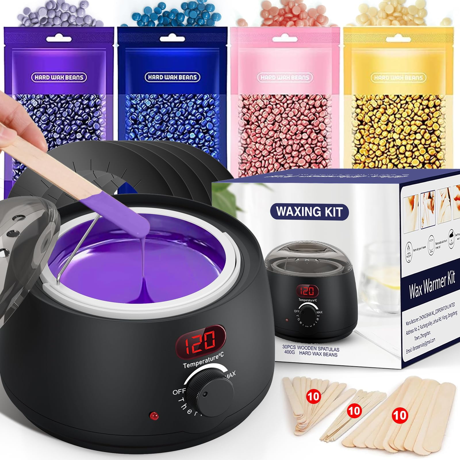 Waxing Kits Wax Melt Warmer: Wax Kit with Accurate Temperature Digital,4-Pack Hard Waxing Beads ...
