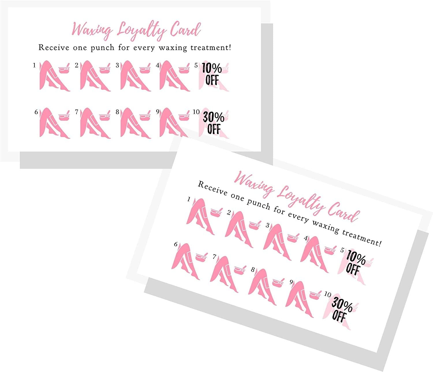 Waxing Loyalty Discount Punch Card 50 Pack Size 2 x 3.5 inches Business Card Size Wax Skin ...