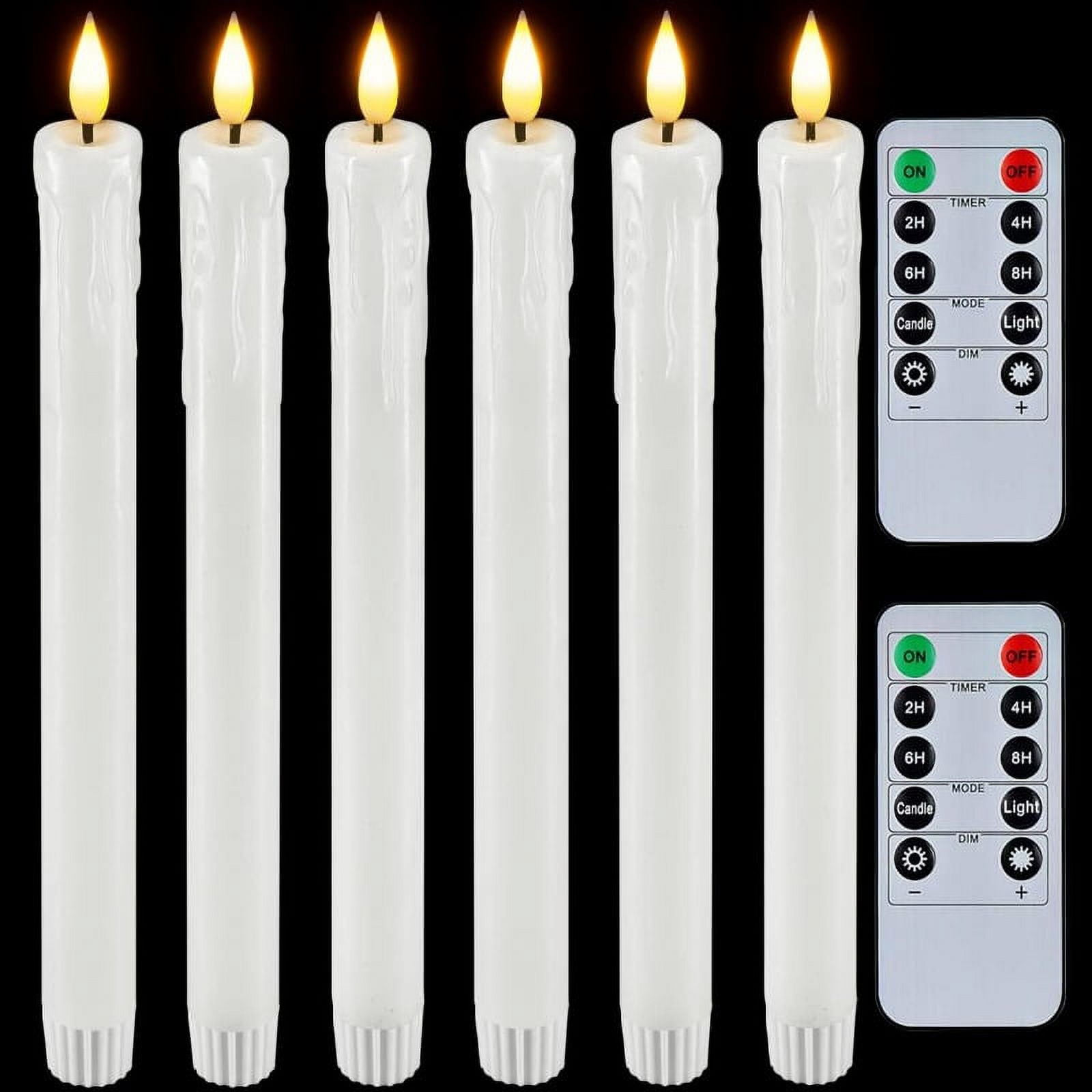 Waxy Flameless Taper Candles with Remote Timer Dimmer, Battery Operated ...