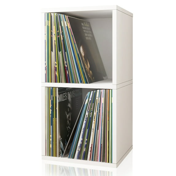 Way Basics 2 Tier Vinyl Storage Box Cube, LP Record Album Turntable ...
