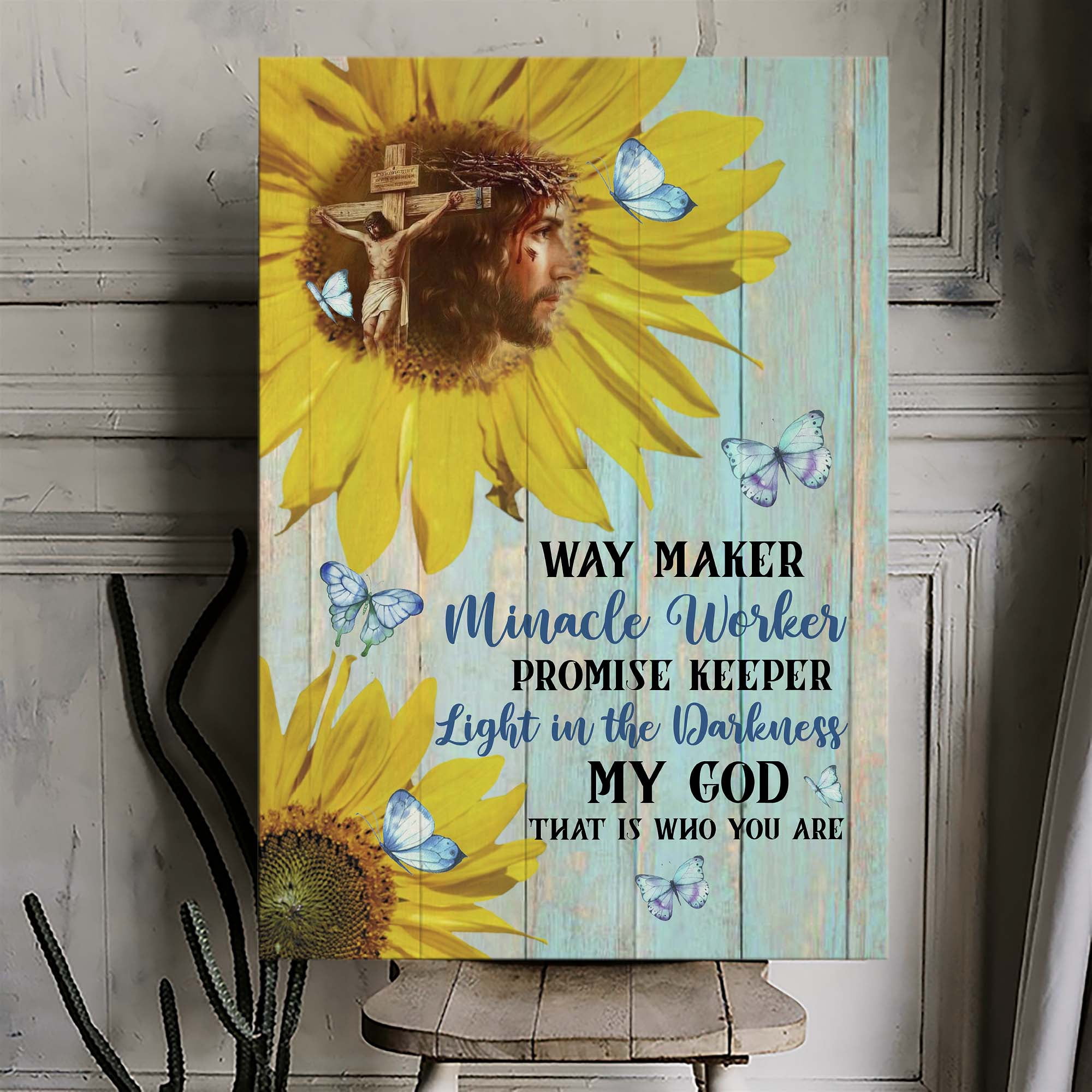 "Way Maker" Sunflower Jesus Canvas – Christian Wall Art with Quote ...