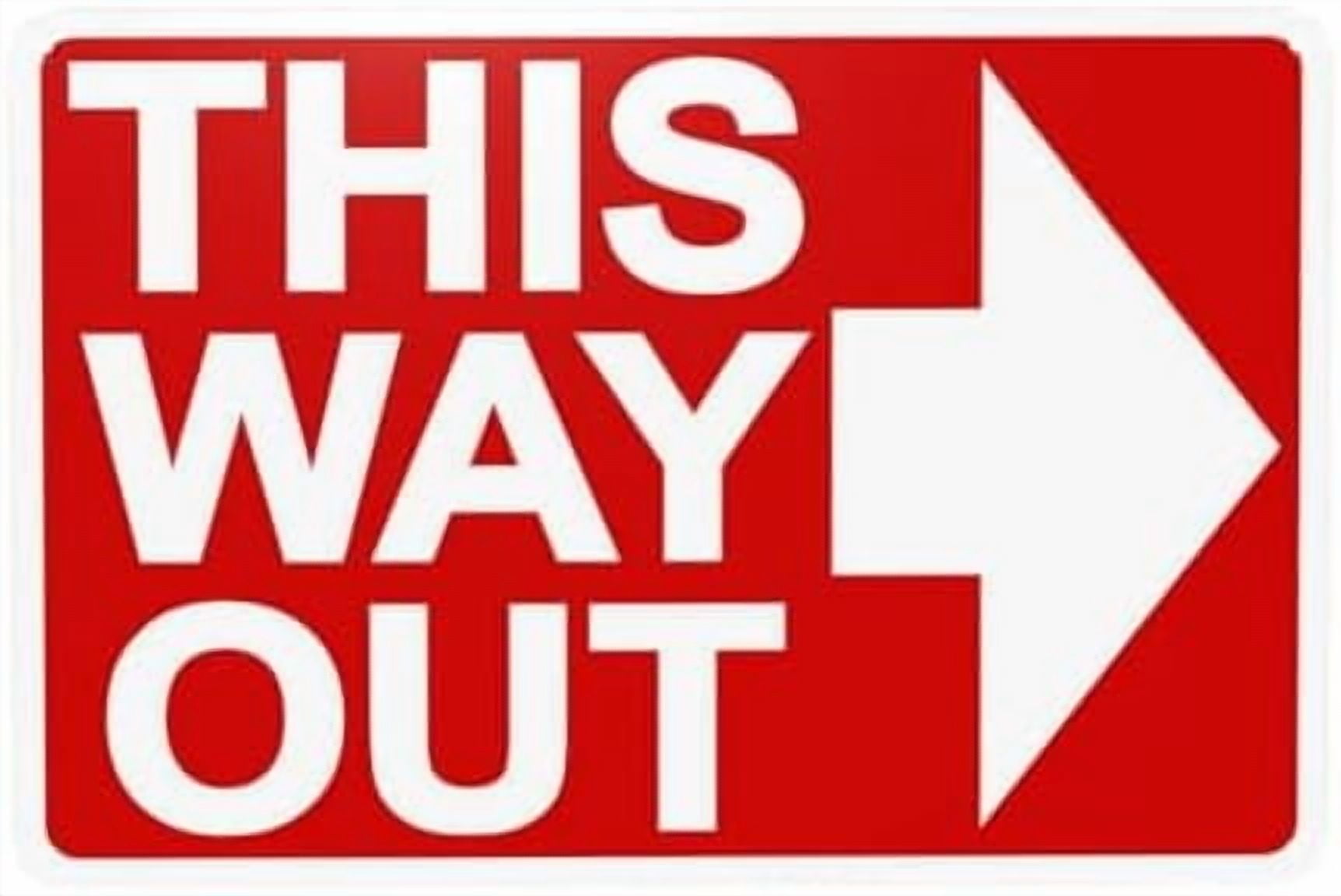 This Way Out With Right Arrow Sign, Red Background Warning Sign, Exit ...