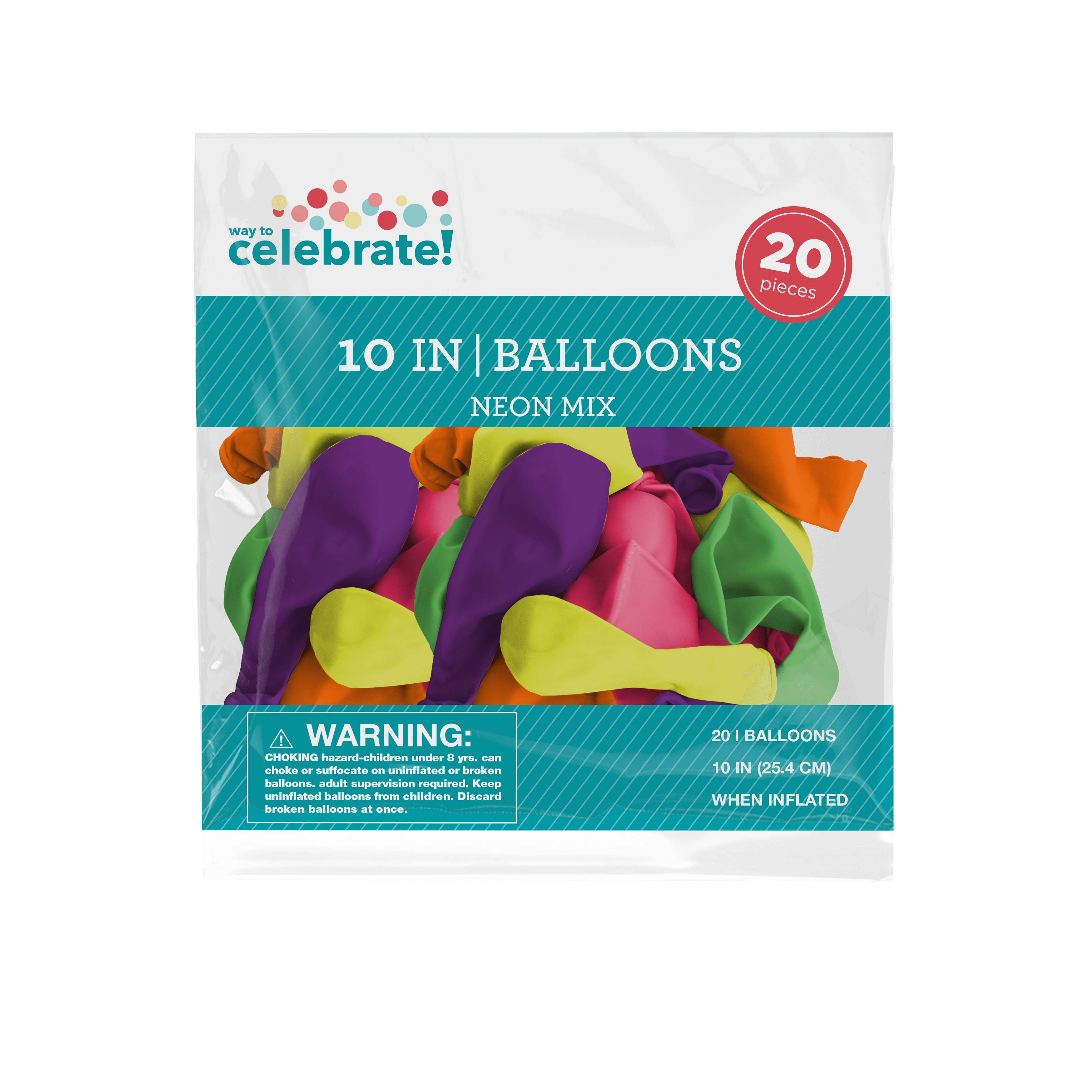 Way To Celebrate 10" All Occasion Neon Mix Balloons, 20 Count - Walmart.com