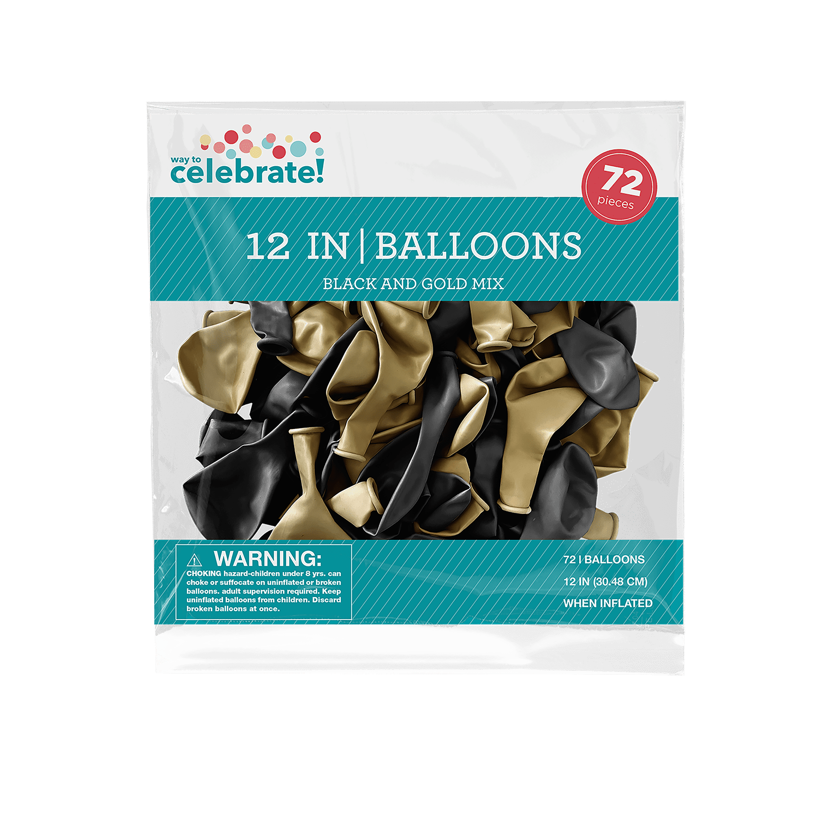 Way To Celebrate 12" All Occasion Black and Gold Balloons, 72 Count ...