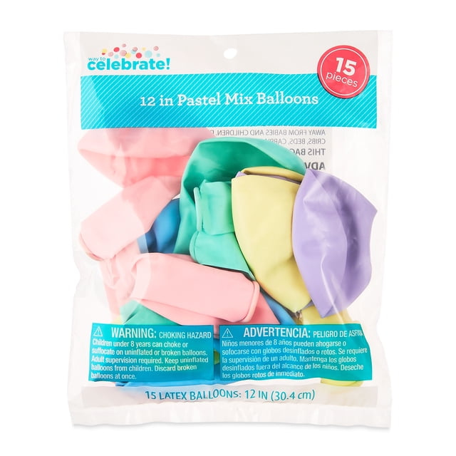 12" Pastel Mix Latex Balloons, 15 Pieces, by Way To Celebrate - Walmart ...