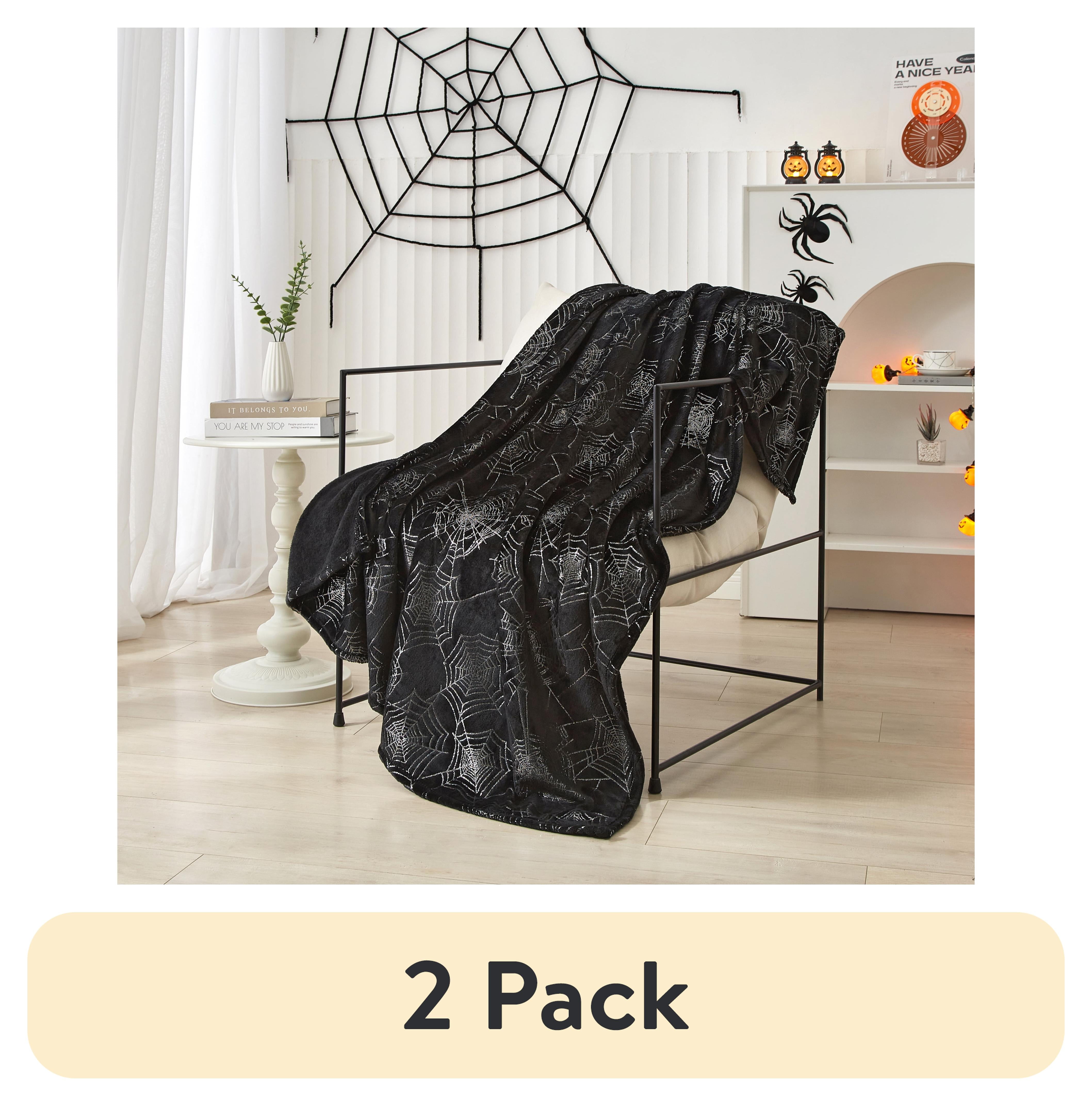 (2 pack) Way To Celebrate 50"x60" Black Spiderweb Plush Throw - Walmart.com