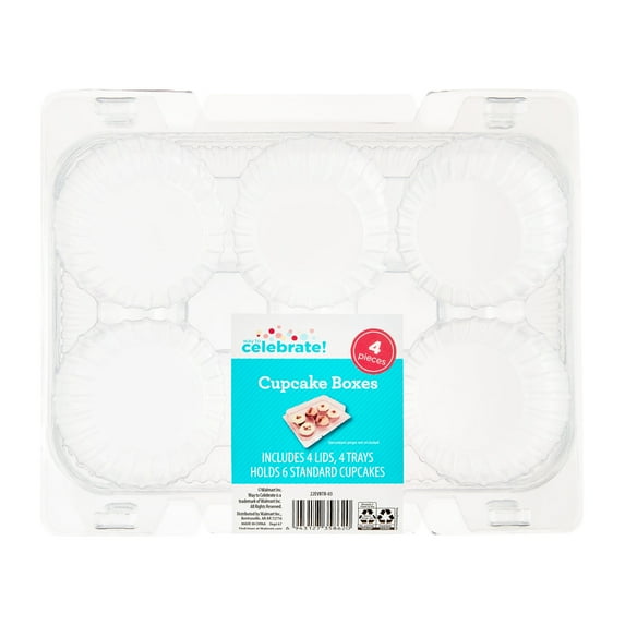 Way To Celebrate Clear Cupcake Boxes, 4 Count, Holds 6 Cupcakes ...