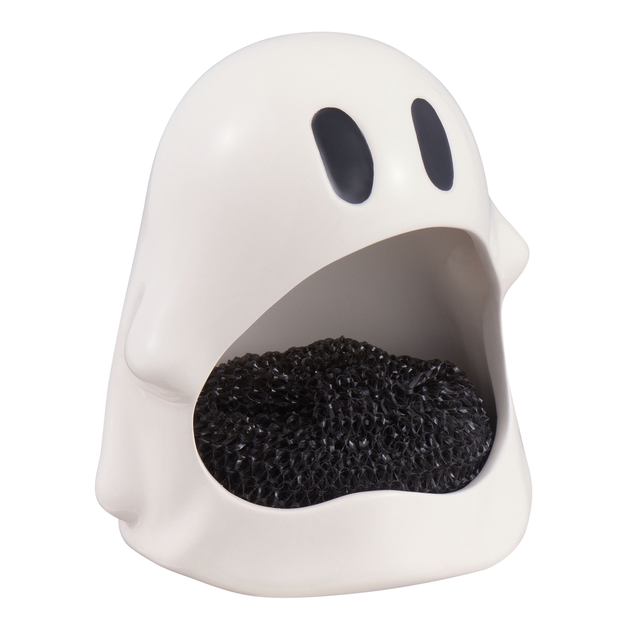Way to Celebrate White & Black Ghost-Shaped Glazed Ceramic Scrubby ...