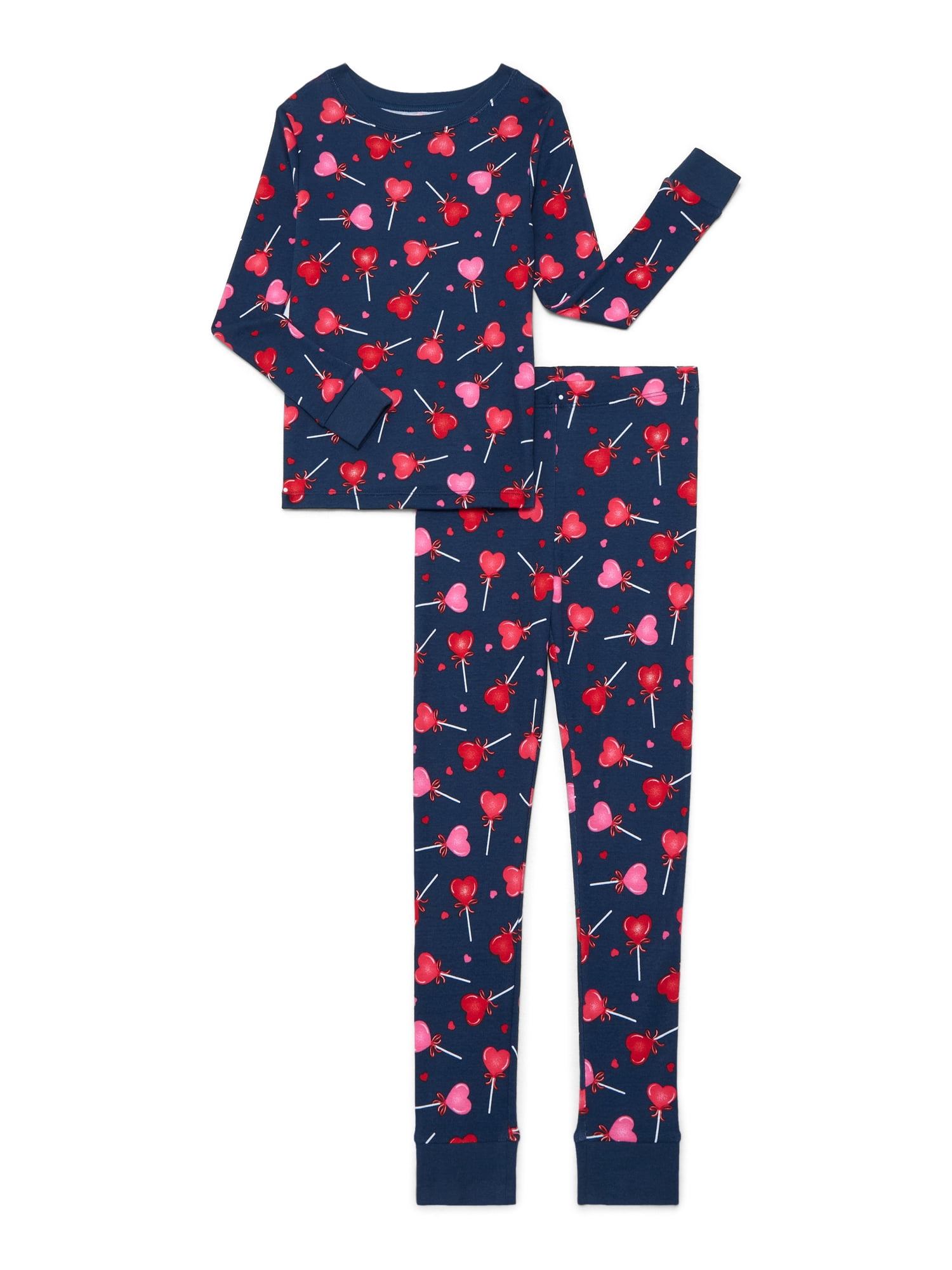 Girls Cotton Snug-Fit Top and Pants Pajama Set from Way to Celebrate, 2 ...