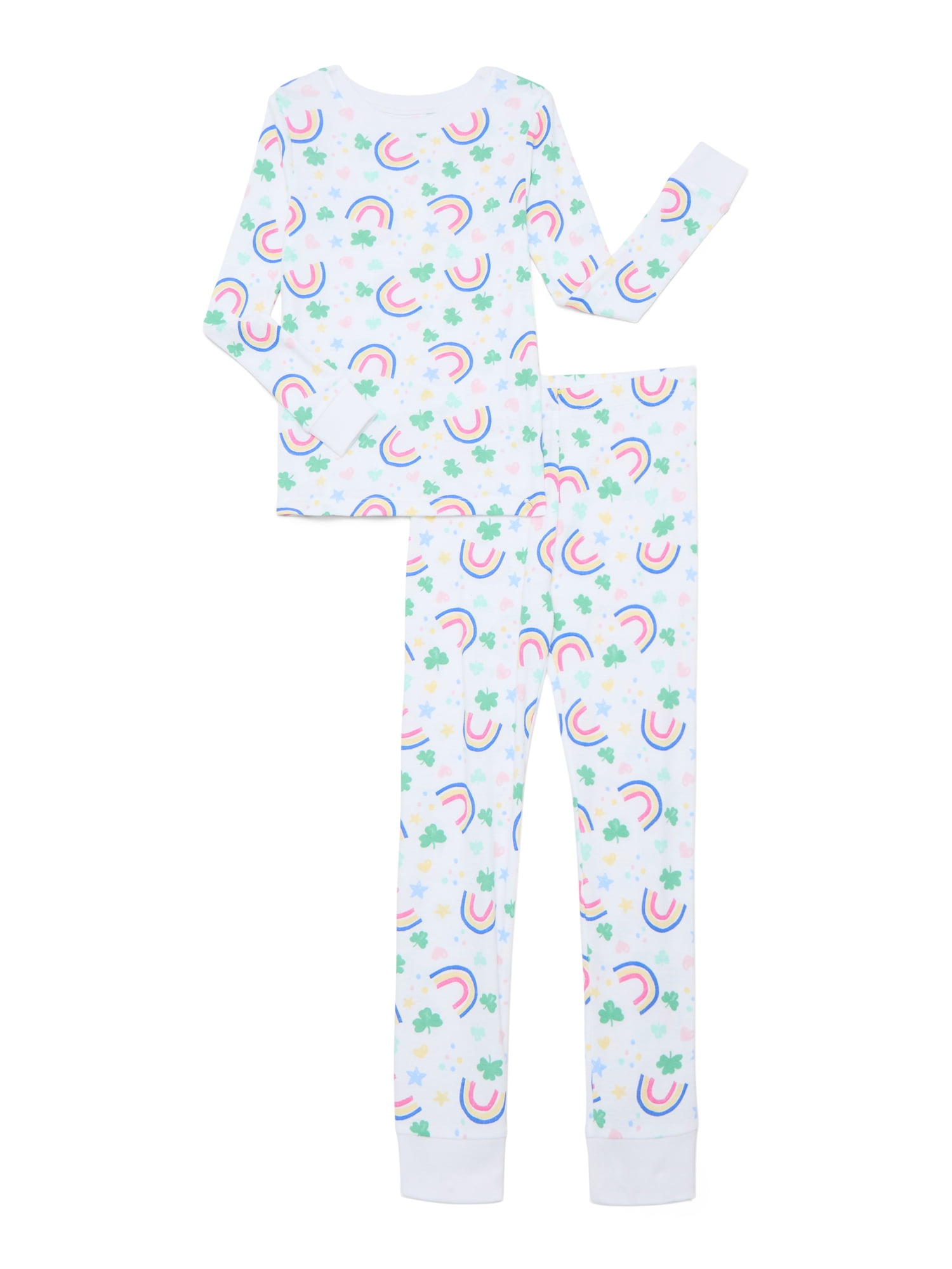 Girls Cotton Snug-Fit Top and Pants Pajama Set from Way to Celebrate, 2 ...