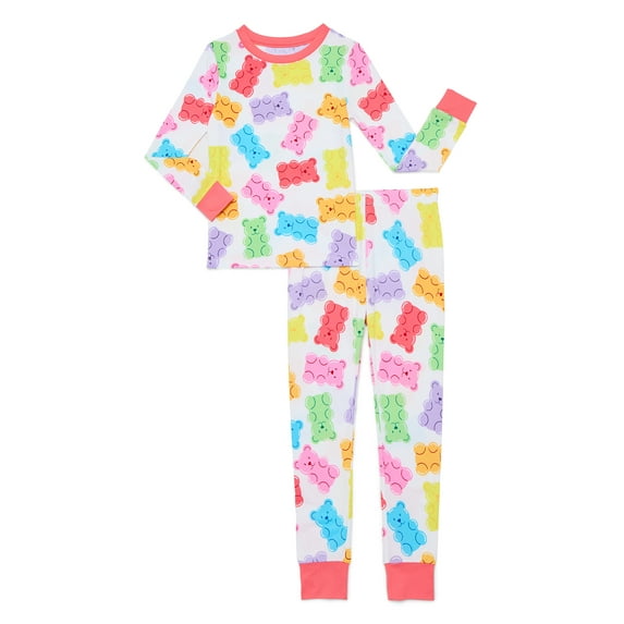 Way To Celebrate Girls' Tight Fit Top and Pants Pajama Set, 2-Piece Set ...