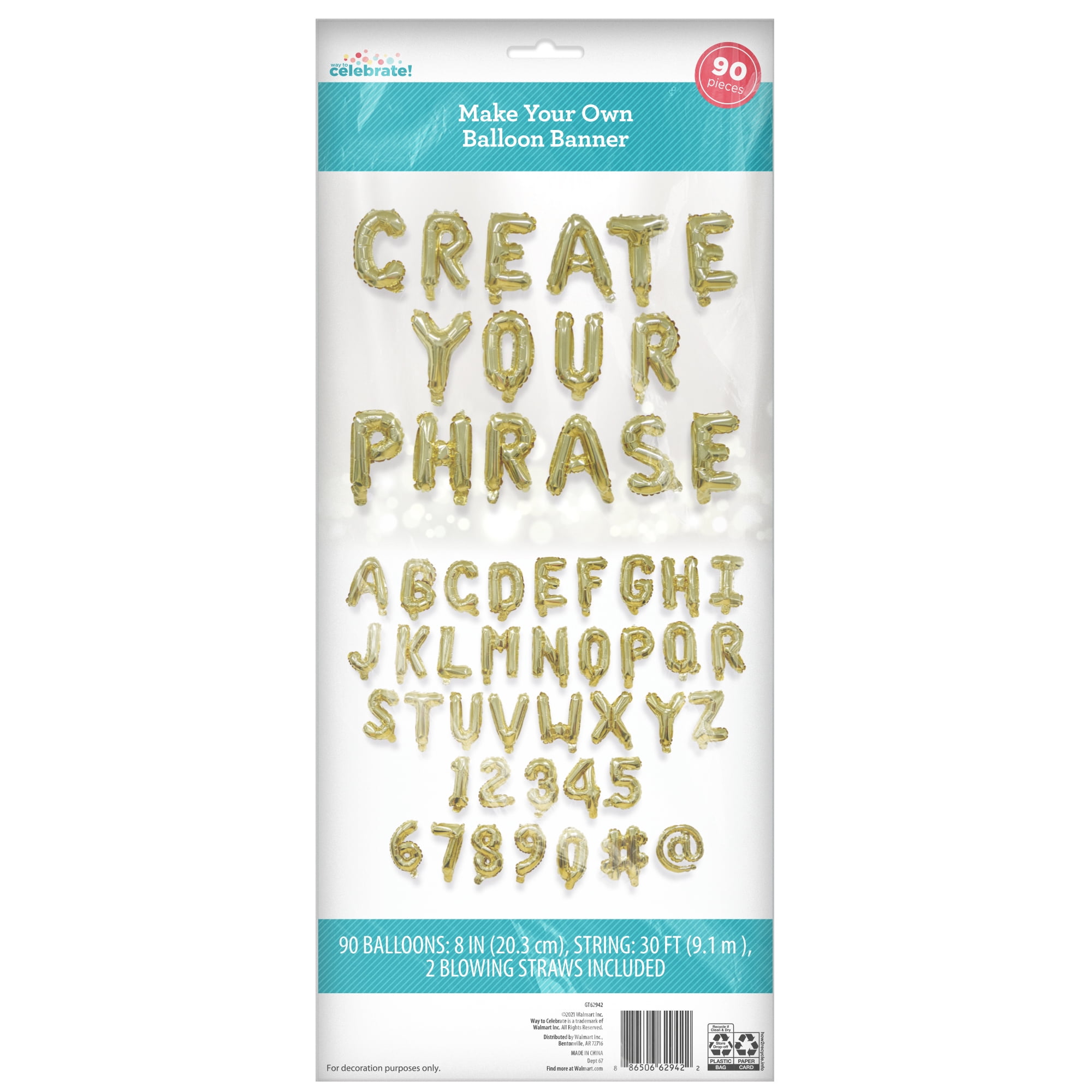 Way To Celebrate Gold Foil Make Your Own Balloon Banner Kit with 90 ...