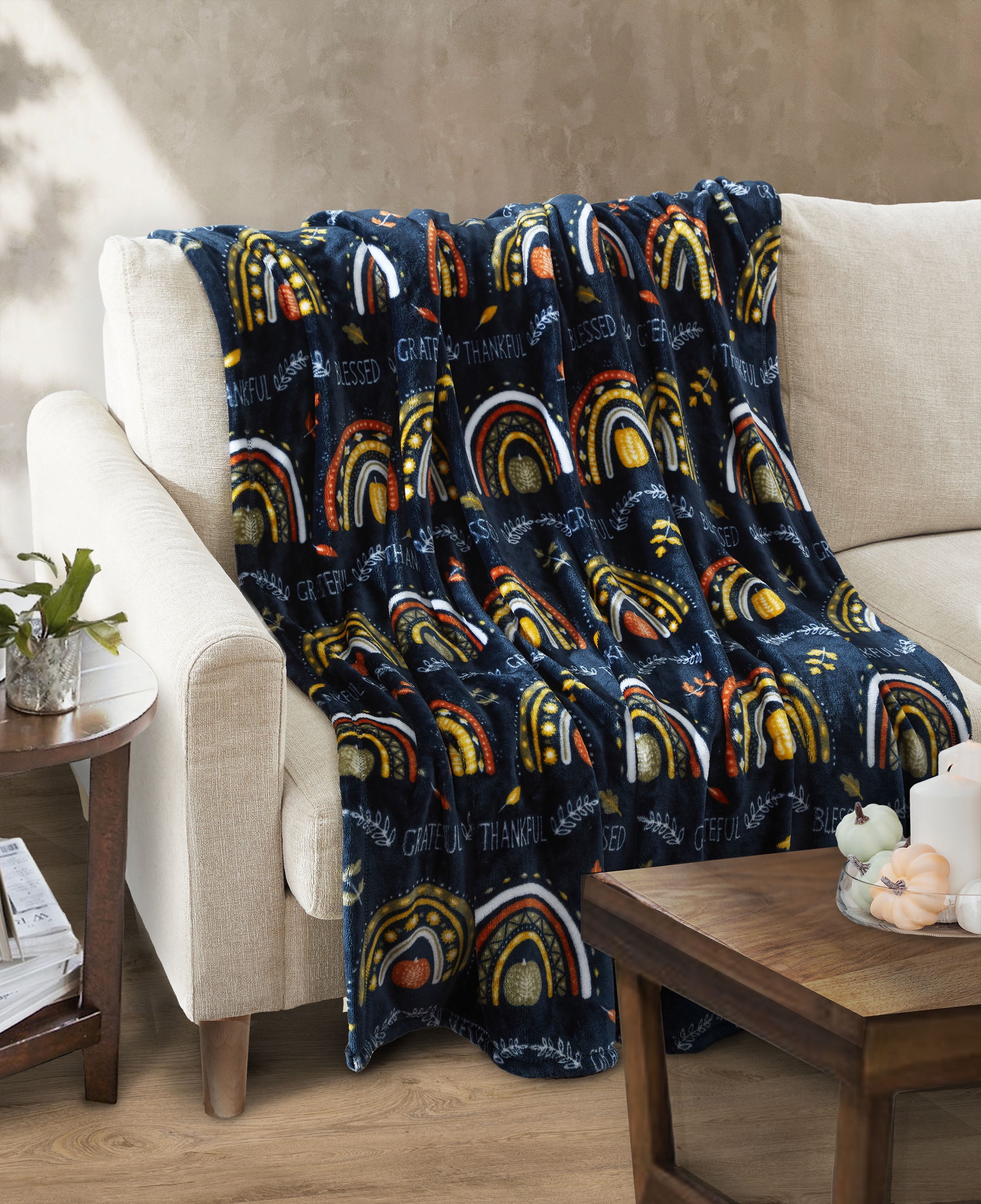 Way To Celebrate, Grateful Rainbows Throw Blanket, Blue, Standard Throw ...