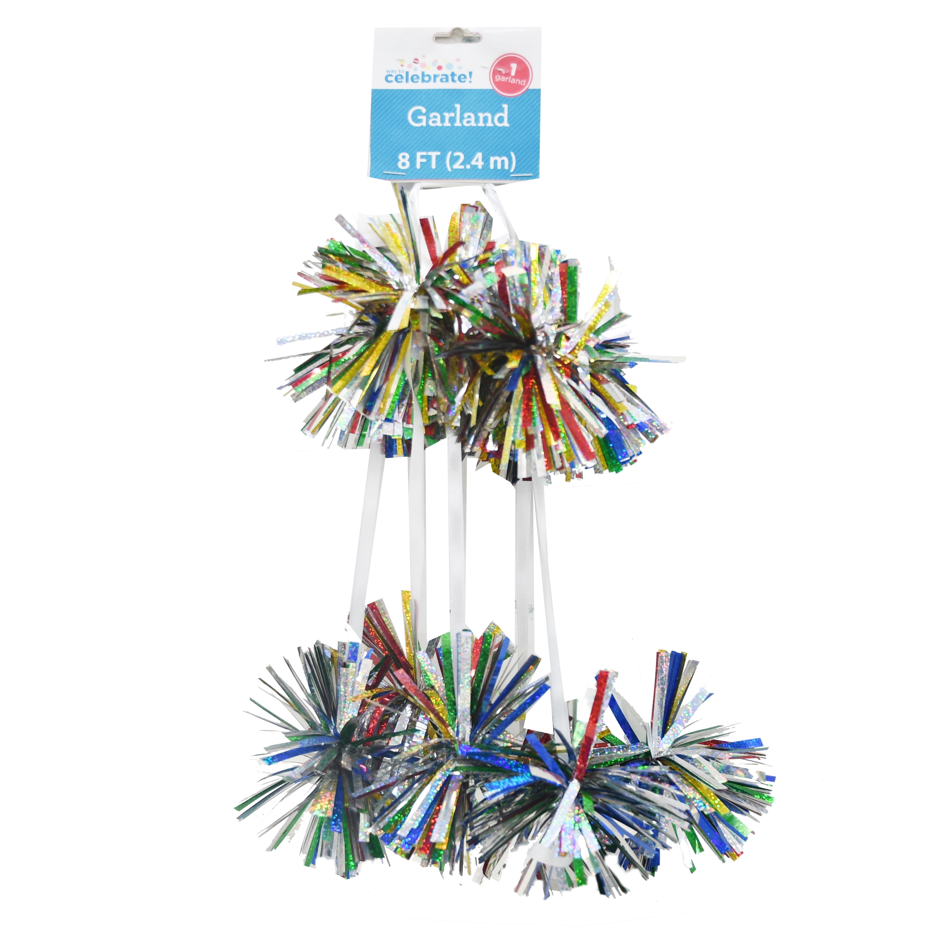 Way To Celebrate! Happy Birthday Pom Garland. 8' Multicolored Poms with ...