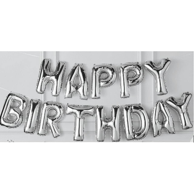Way To Celebrate Silver Happy Birthday Balloon Banner, 20 Inch Letters ...