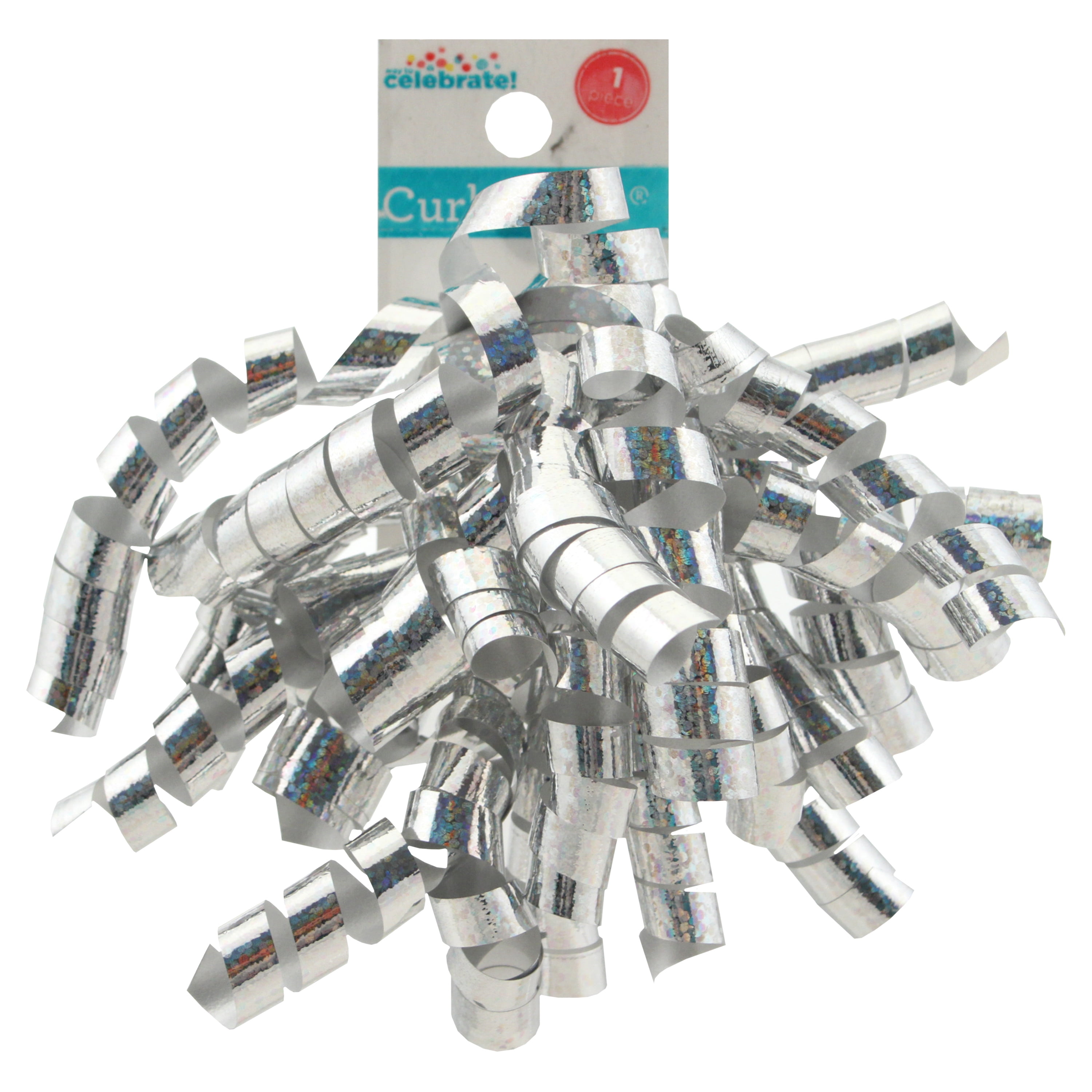 Way To Celebrate Holographic Silver Curl Swirl Bow Gift Wrapping Ribbon ...