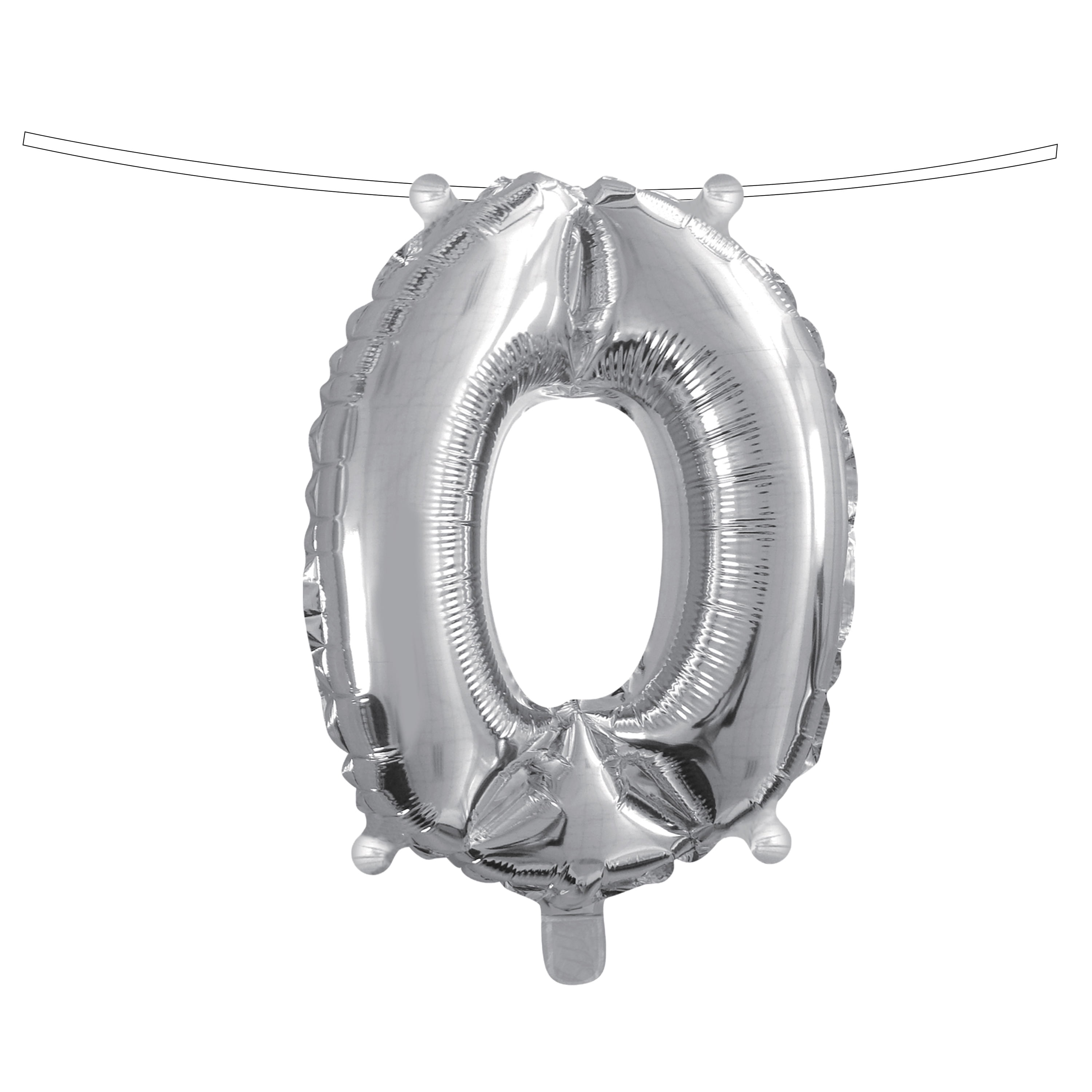Way To Celebrate Silver Number 0 Balloon Foil with Ribbon, 16 ...