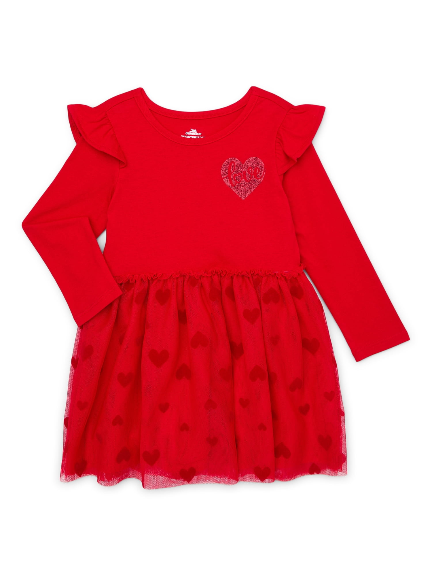 Way To Celebrate Toddler Girl Valentine's Day Long Sleeve Mesh Dress ...