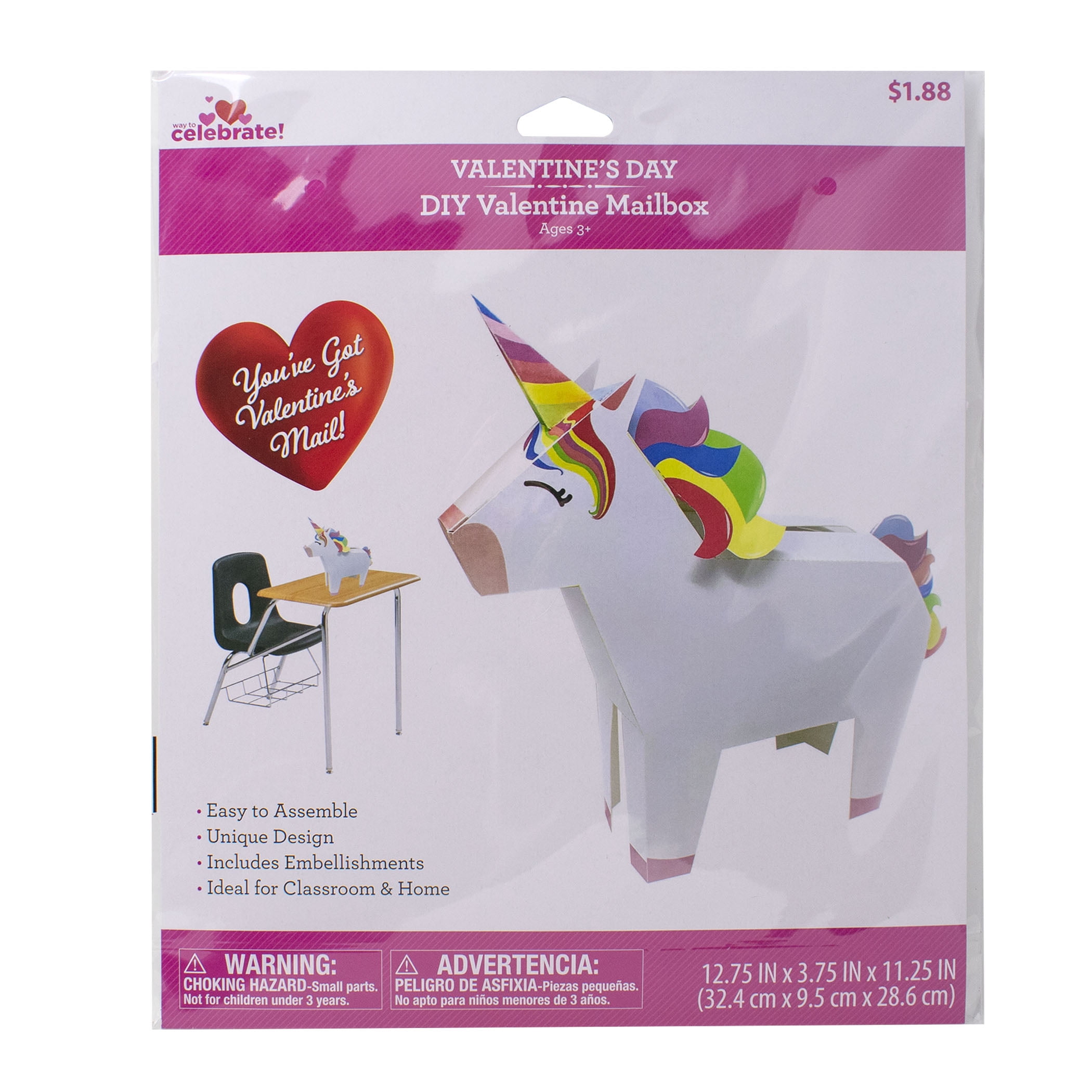 Way To Celebrate Unicorn Valentine's Day DIY Mailbox, Unicorn - Walmart.com