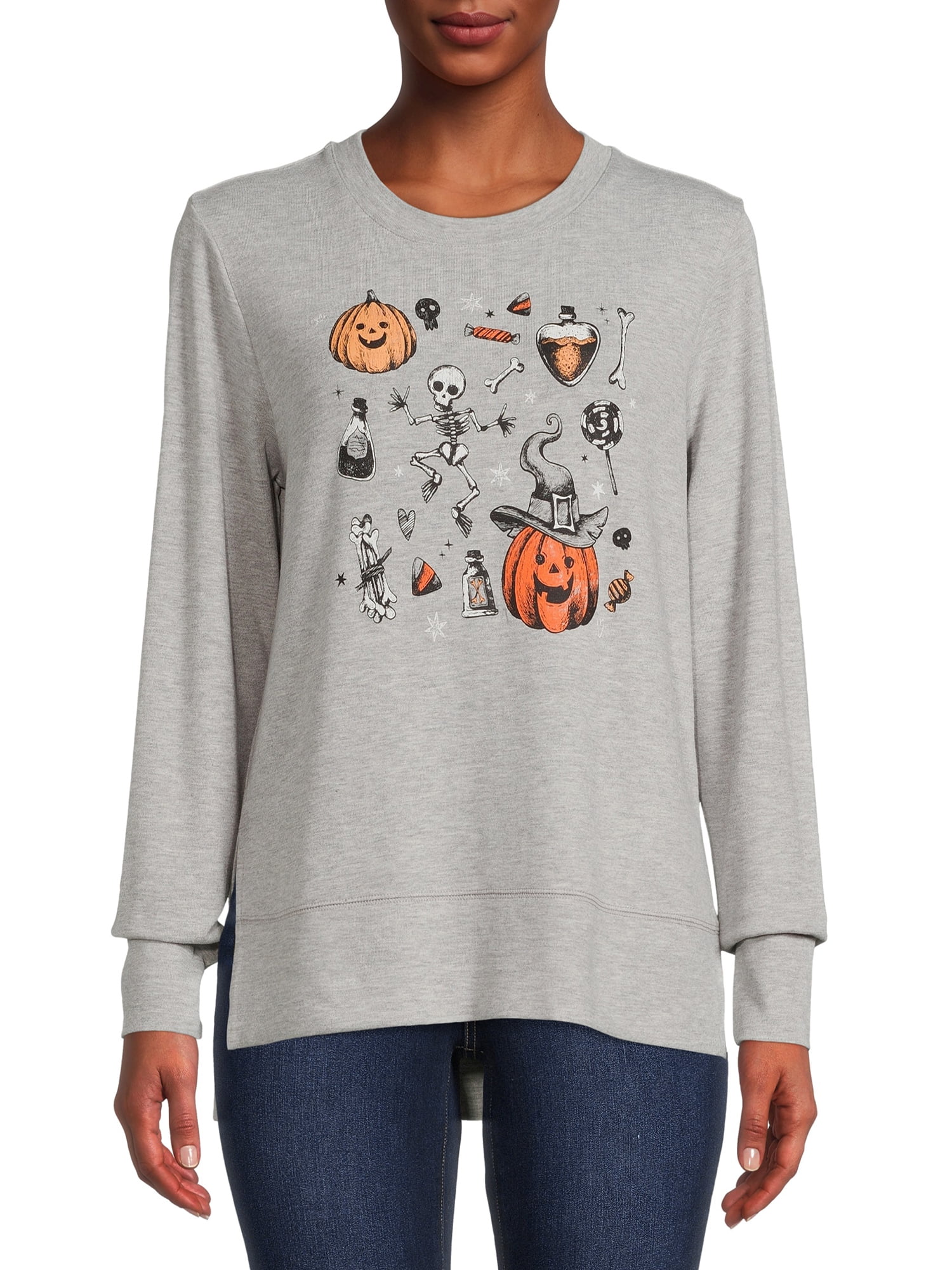 women's Halloween Hacci Sweater - Long Sleeve, Graphic Front - Walmart.com