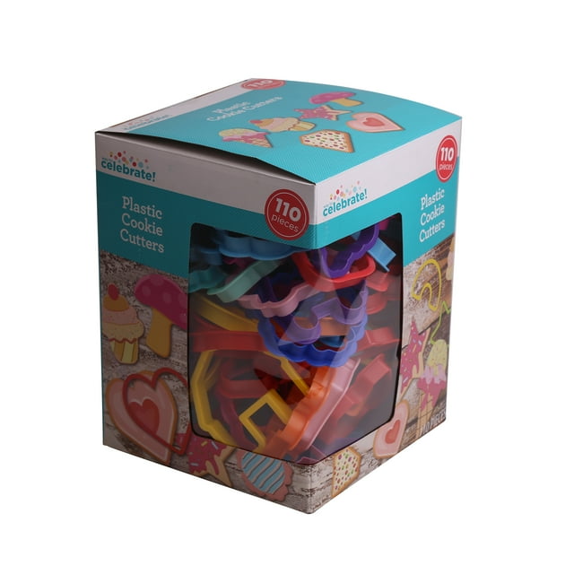 Way to Celebrate 110-Piece Fun Shapes Plastic Cookie Cutter Set - Large ...