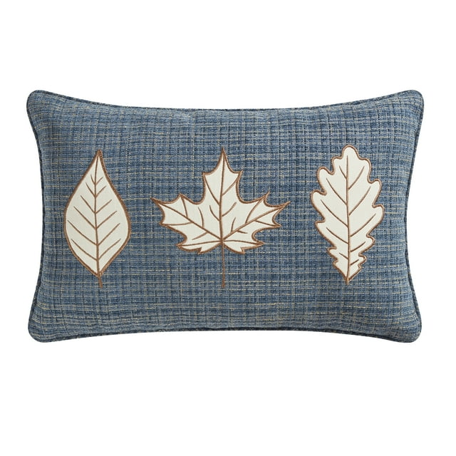 Way to Celebrate 14" x 22" Blue Embroidered Leaves Oblong Decorative ...