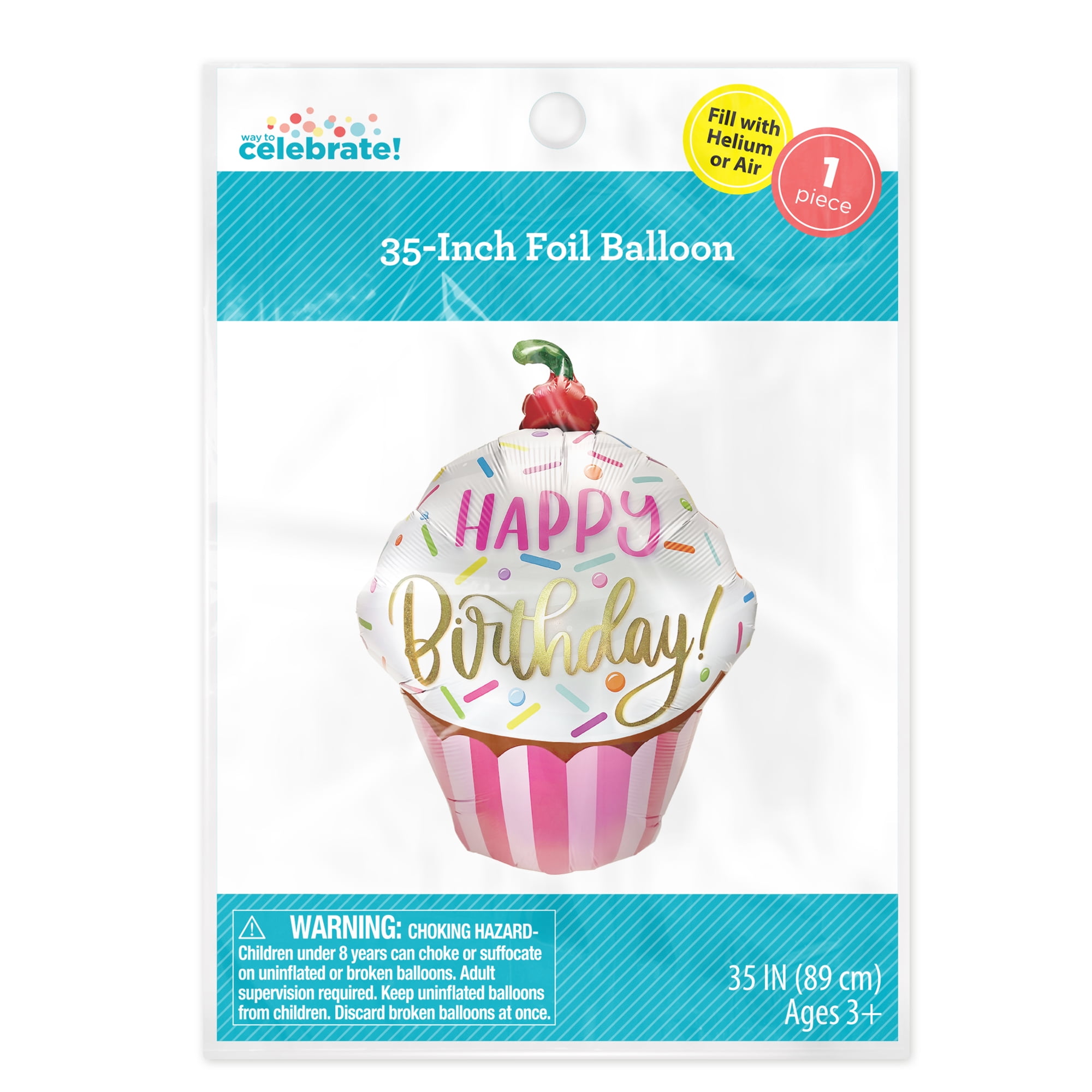 Way to Celebrate! 35inch Birthday Pink Cupcake Foil Balloon - Walmart.com