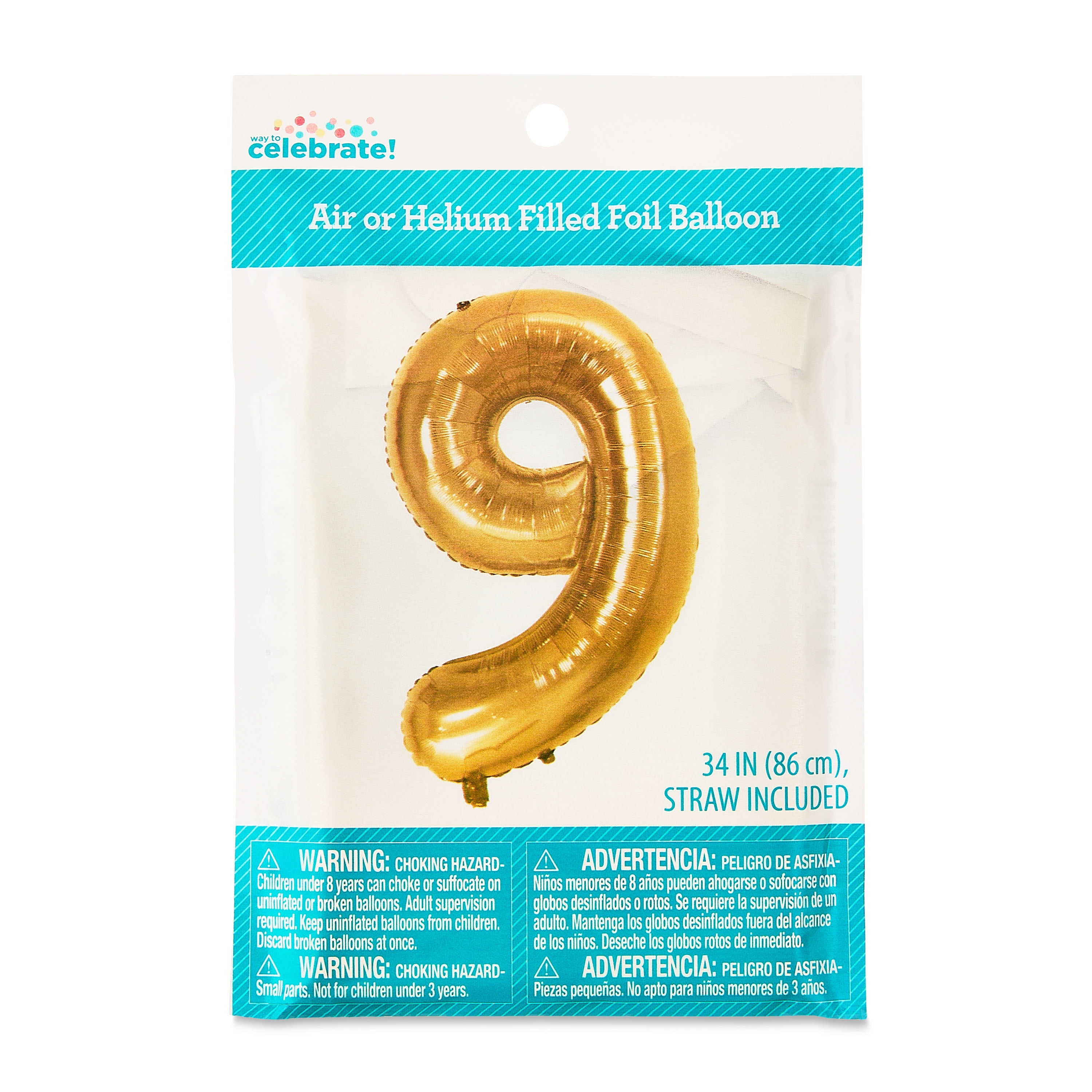 42" Gold Number 9 Foil Balloon, by Way To Celebrate - Walmart.com