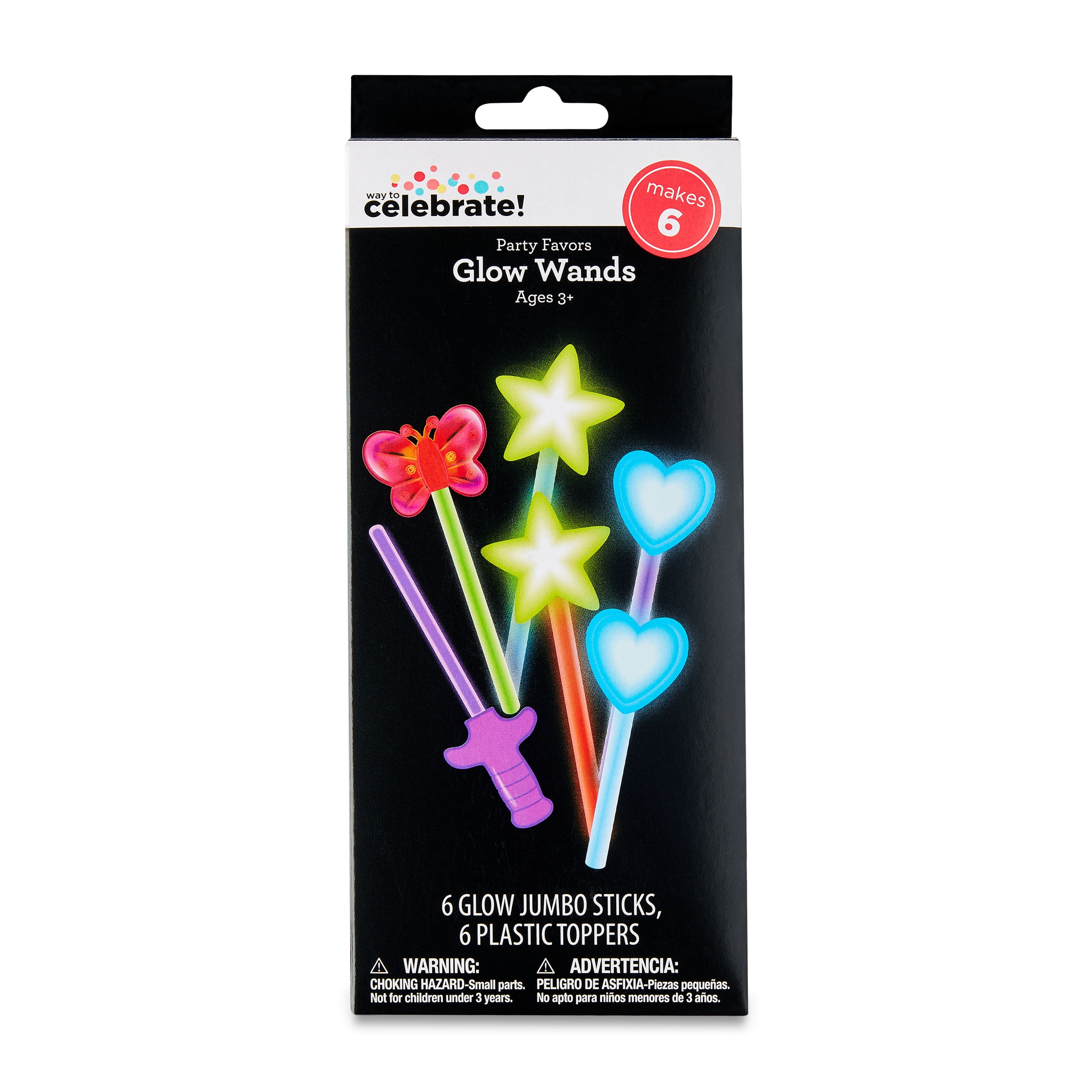 Way To Celebrate Multicolor Glow Wand Party Favors, 6 Count with Star ...