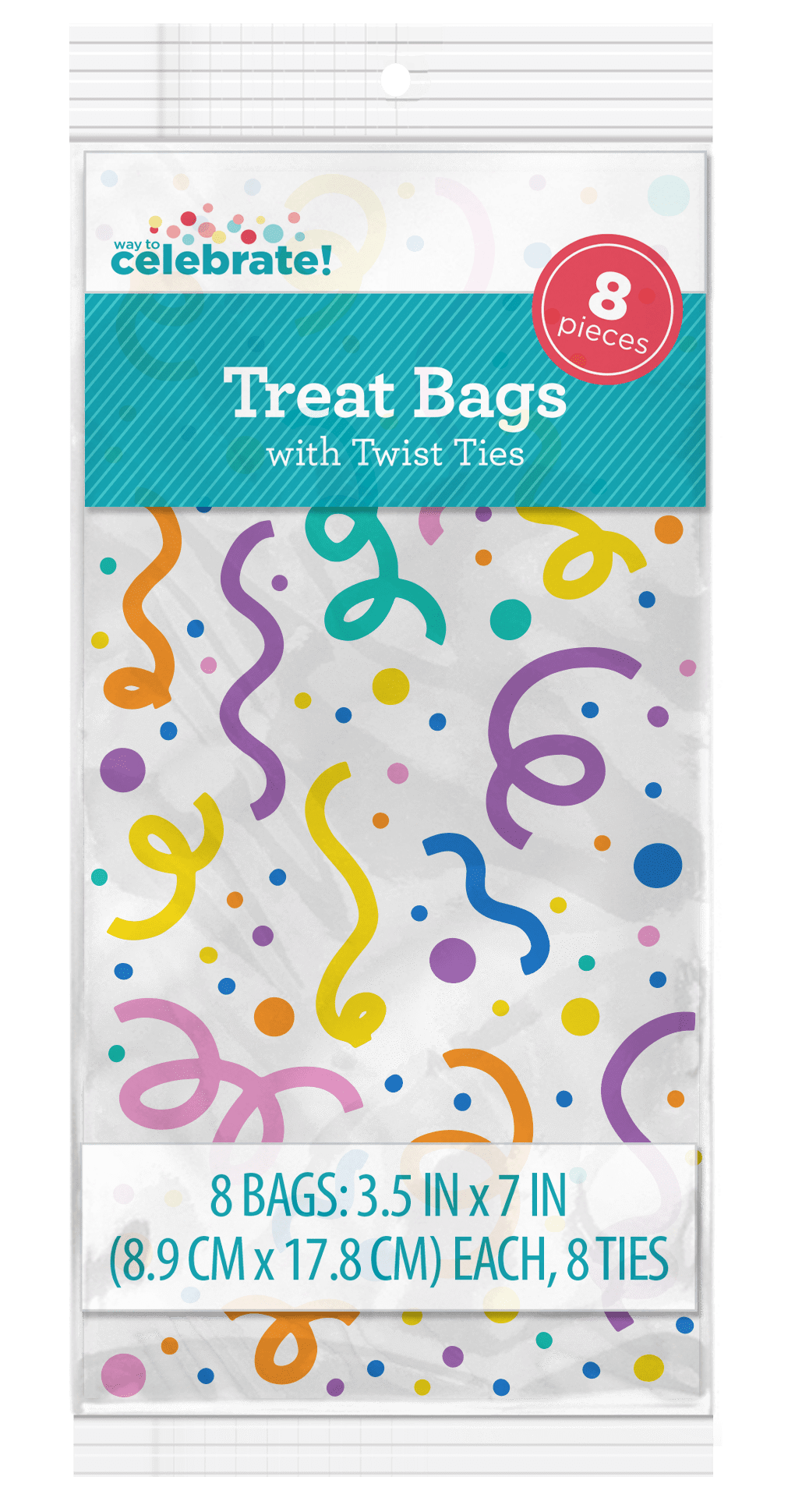 Way to Celebrate 8ct Cello Party Treat Bags 3.5"x7" with 8 Twist Ties ...