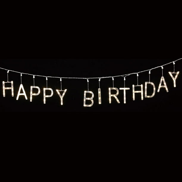 Way to Celebrate 9-Foot LED Happy Birthday Banner, 97 Warm White Lights ...