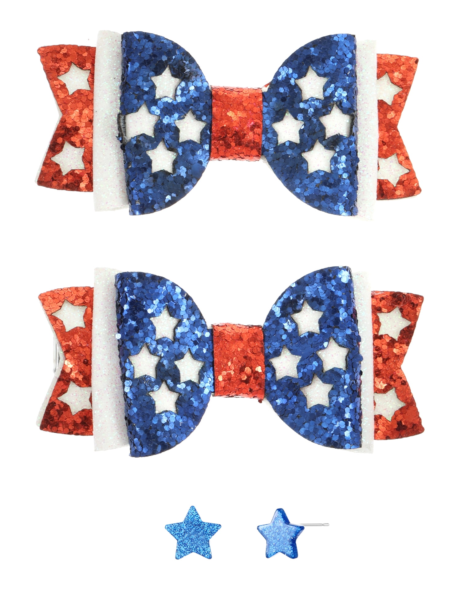 Way To Celebrate Patriotic Stars and Stripes Hair Bows with Sparkling ...
