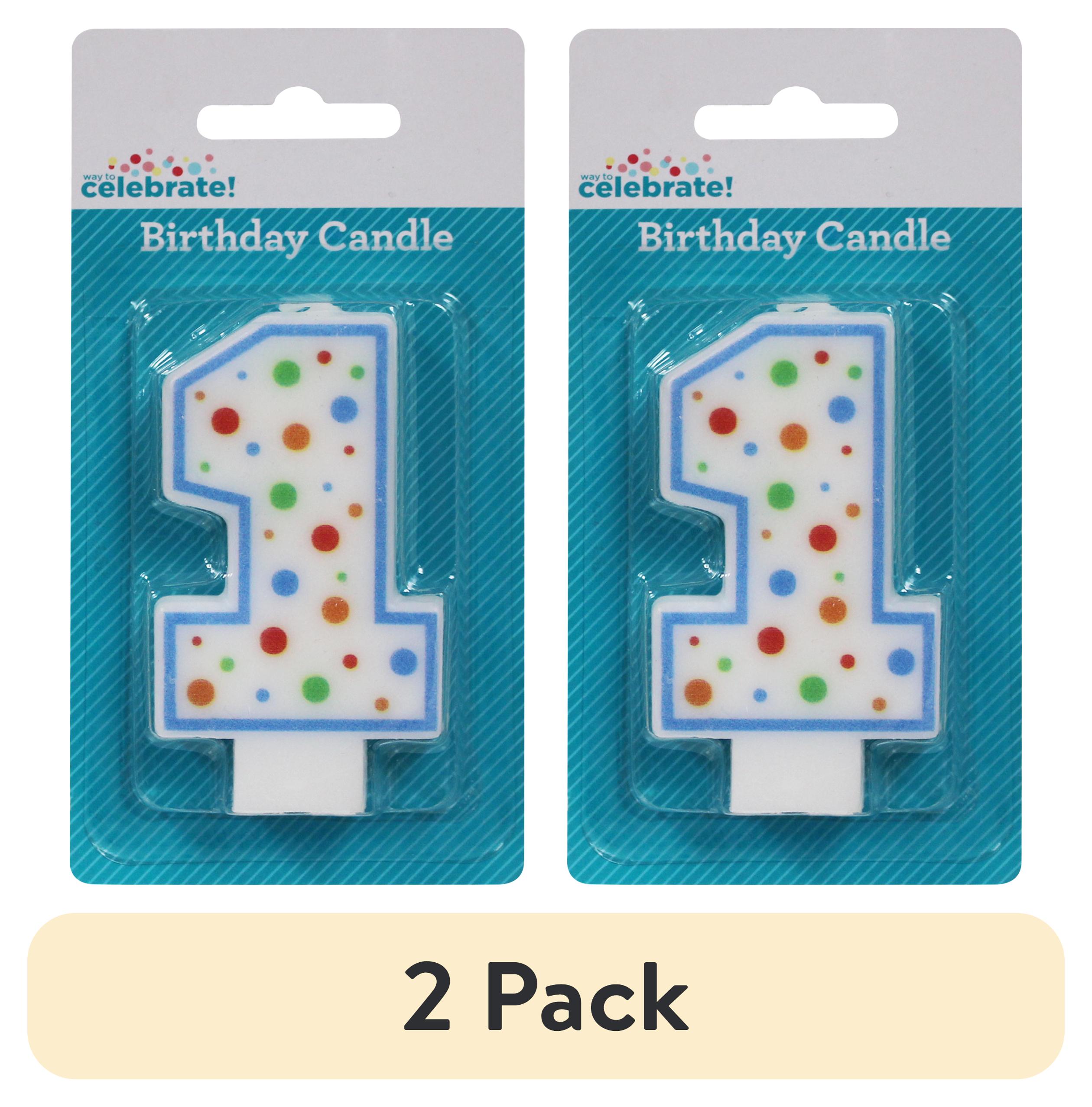(2 pack) Way to Celebrate! Assorted Colors Birthday Candle, Number 1 ...
