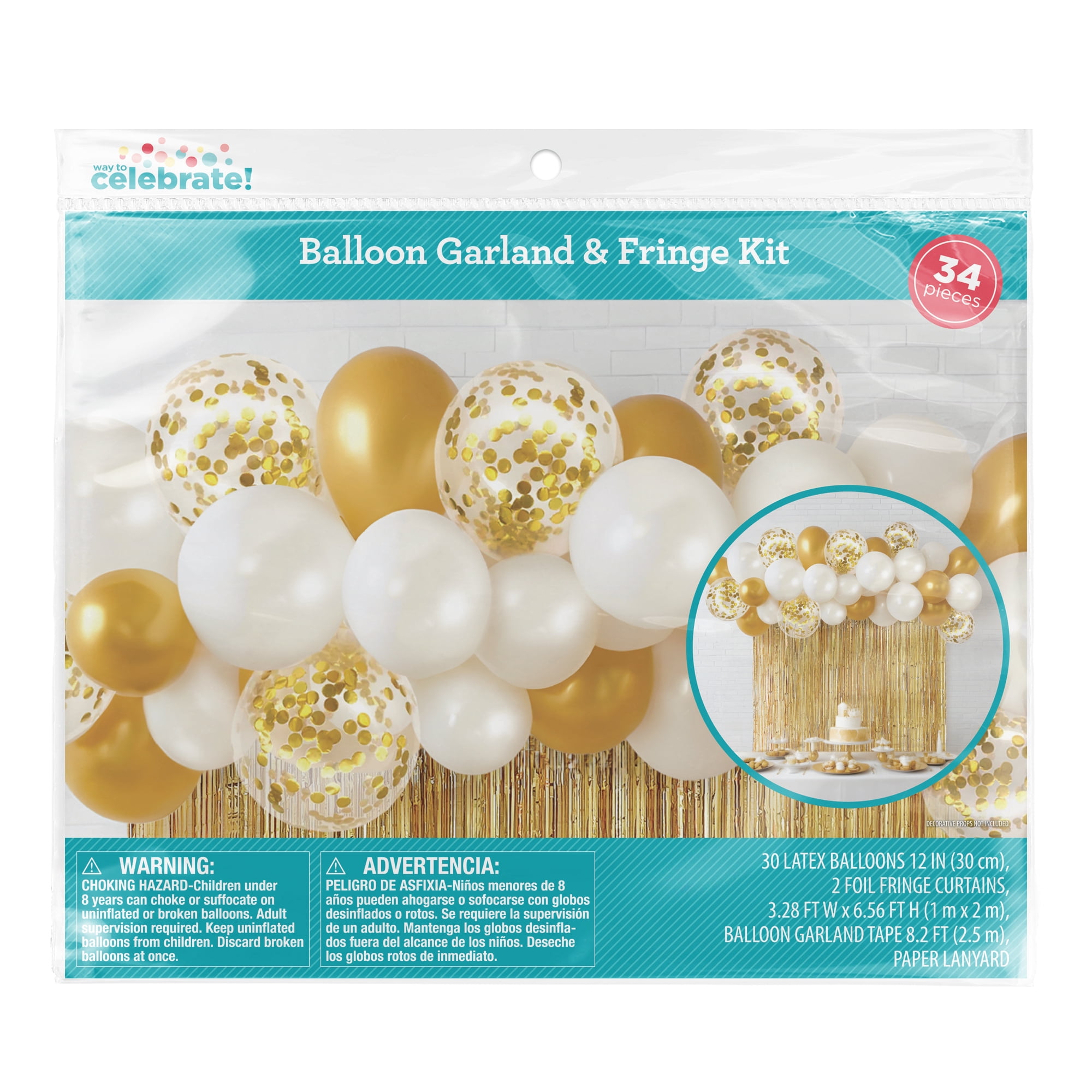 Gold/White Balloon Garland and Fringe Kit, 34 Pieces, by Way To Celebrate - Walmart.com