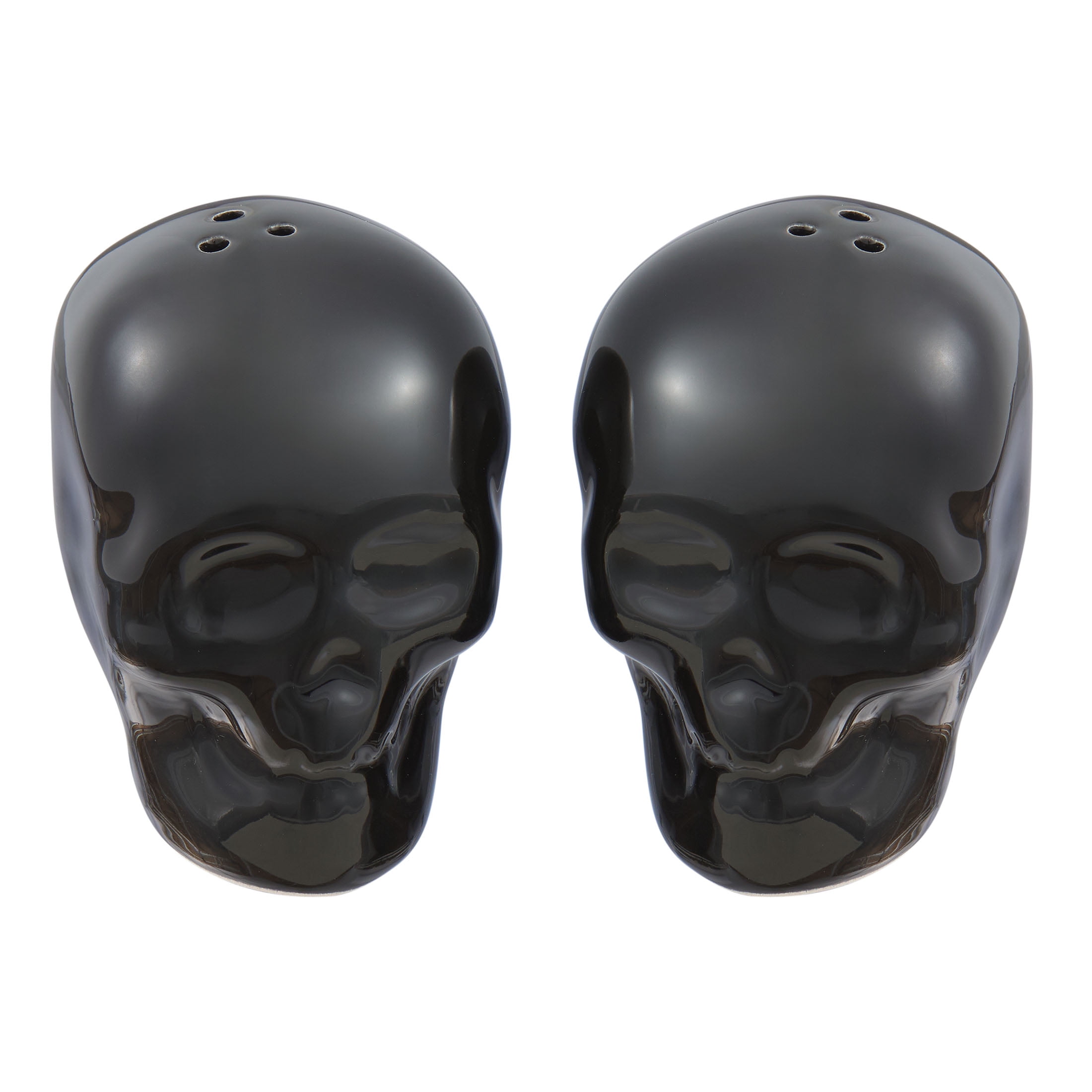 Way to Celebrate Black Skull-Shaped Glazed Ceramic Salt & Pepper Shaker ...