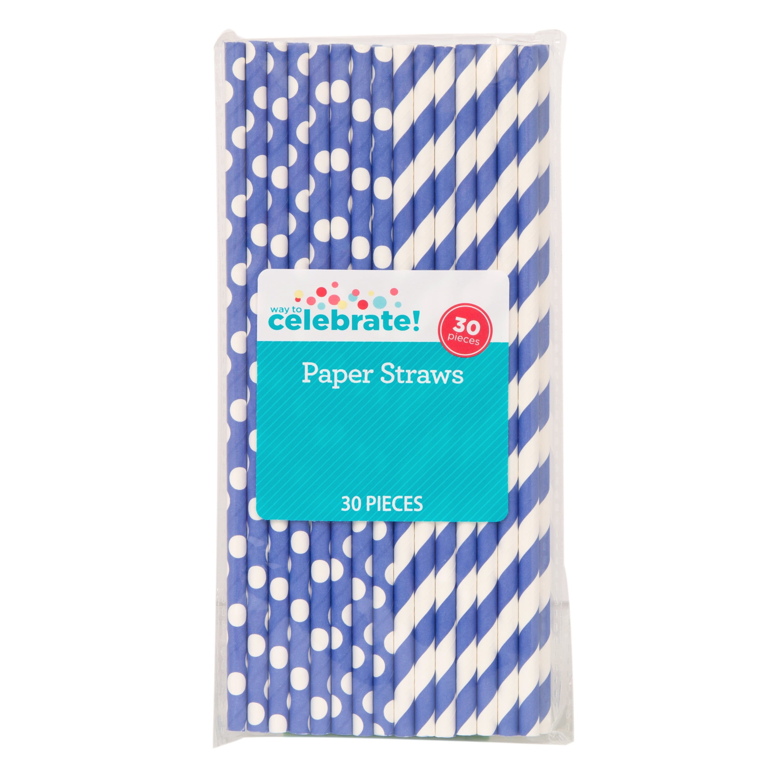 Way To Celebrate Blue Polka Dot and Striped Paper Straws 8.25 inches ...