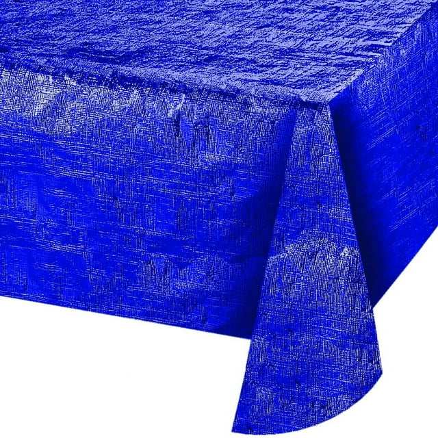Way to Celebrate Cobalt Blue Metallic Foil Reversible Tablecloth 1 Ct ...