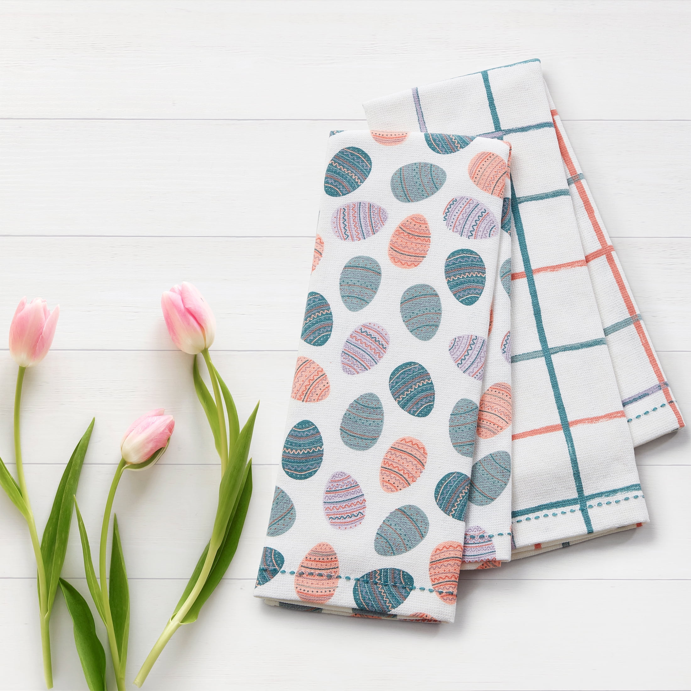 Way to Celebrate Easter Eggs 15" x 25" Cotton Kitchen Towels, 2 Pieces ...