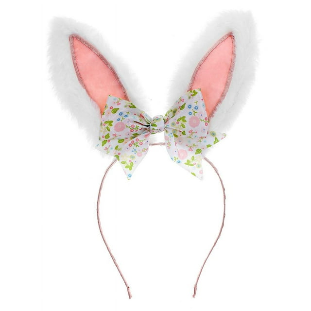 Way to Celebrate Easter Plush Bunny Ear Headband with Fabric Bow ...
