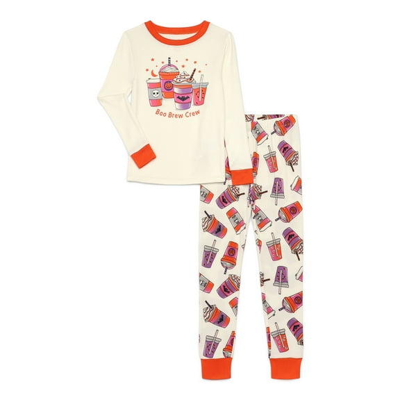 Girls Cotton Snug-Fit Top and Pants Pajama Set from Way to Celebrate, 2 ...
