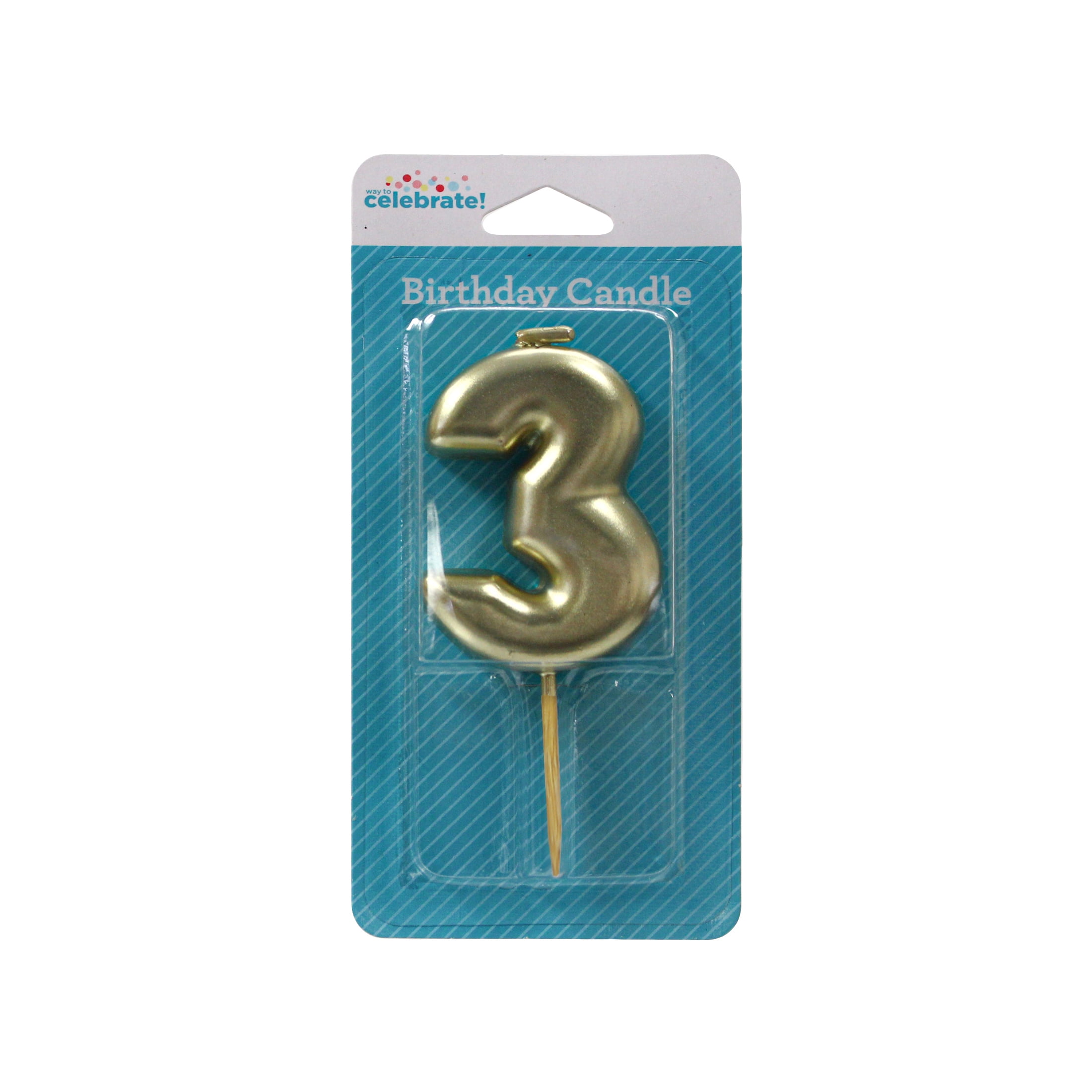 Way to Celebrate! Gold Birthday Candle, Number 3 - Walmart.com