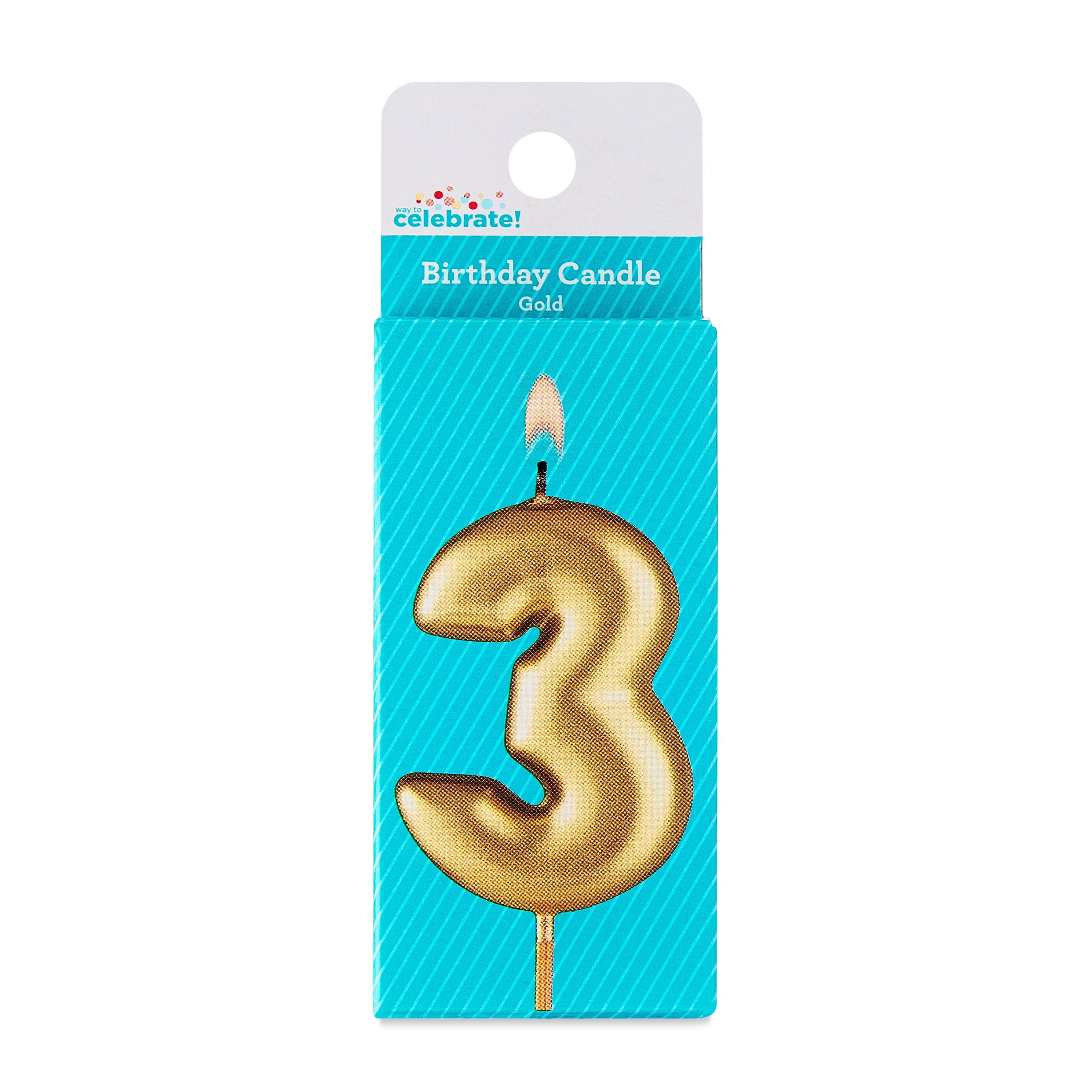 Way To Celebrate Gold Number 3 Birthday Candle, luxe gold finish, cake ...