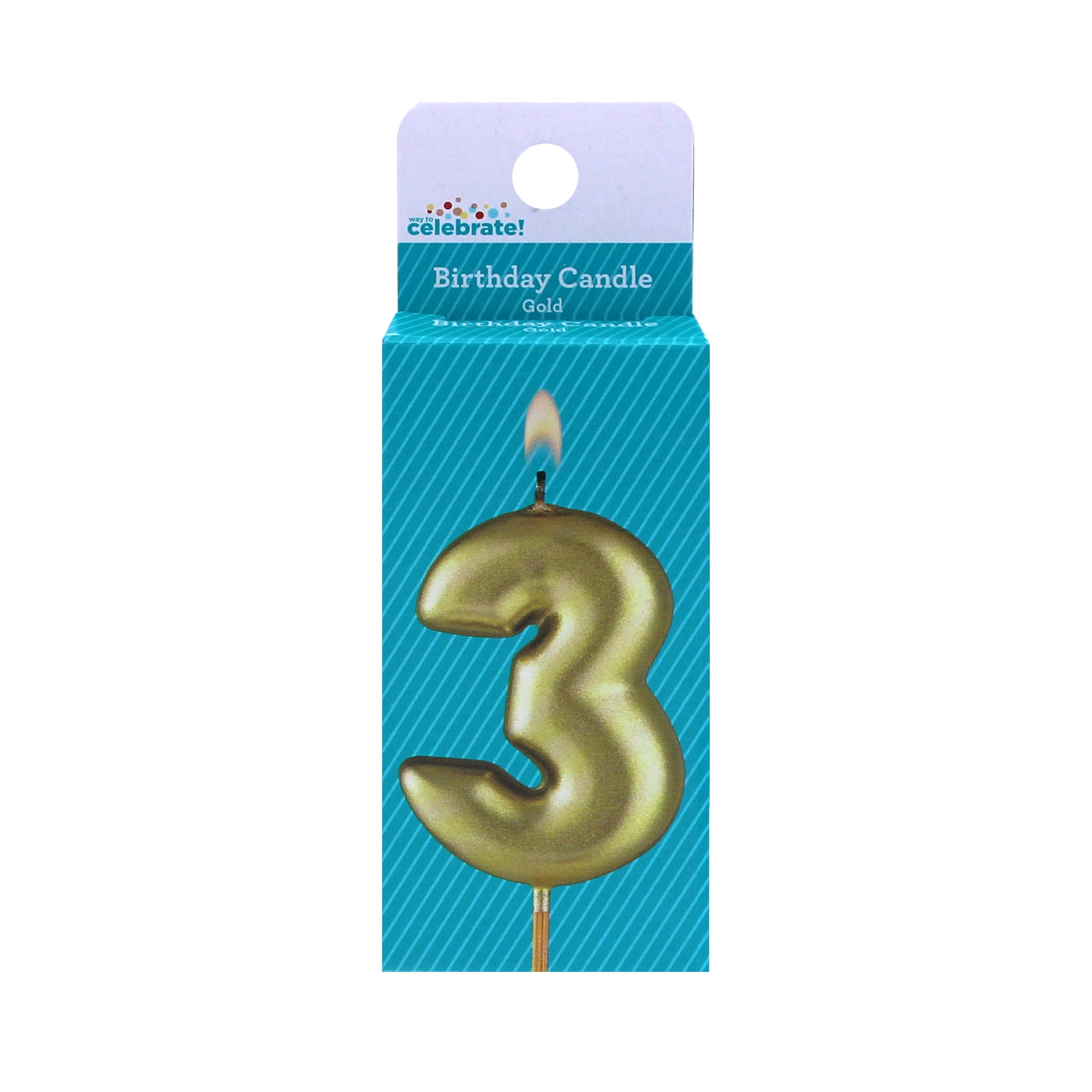 Gold Number 3 Birthday Candle, by Way To Celebrate - Walmart.com