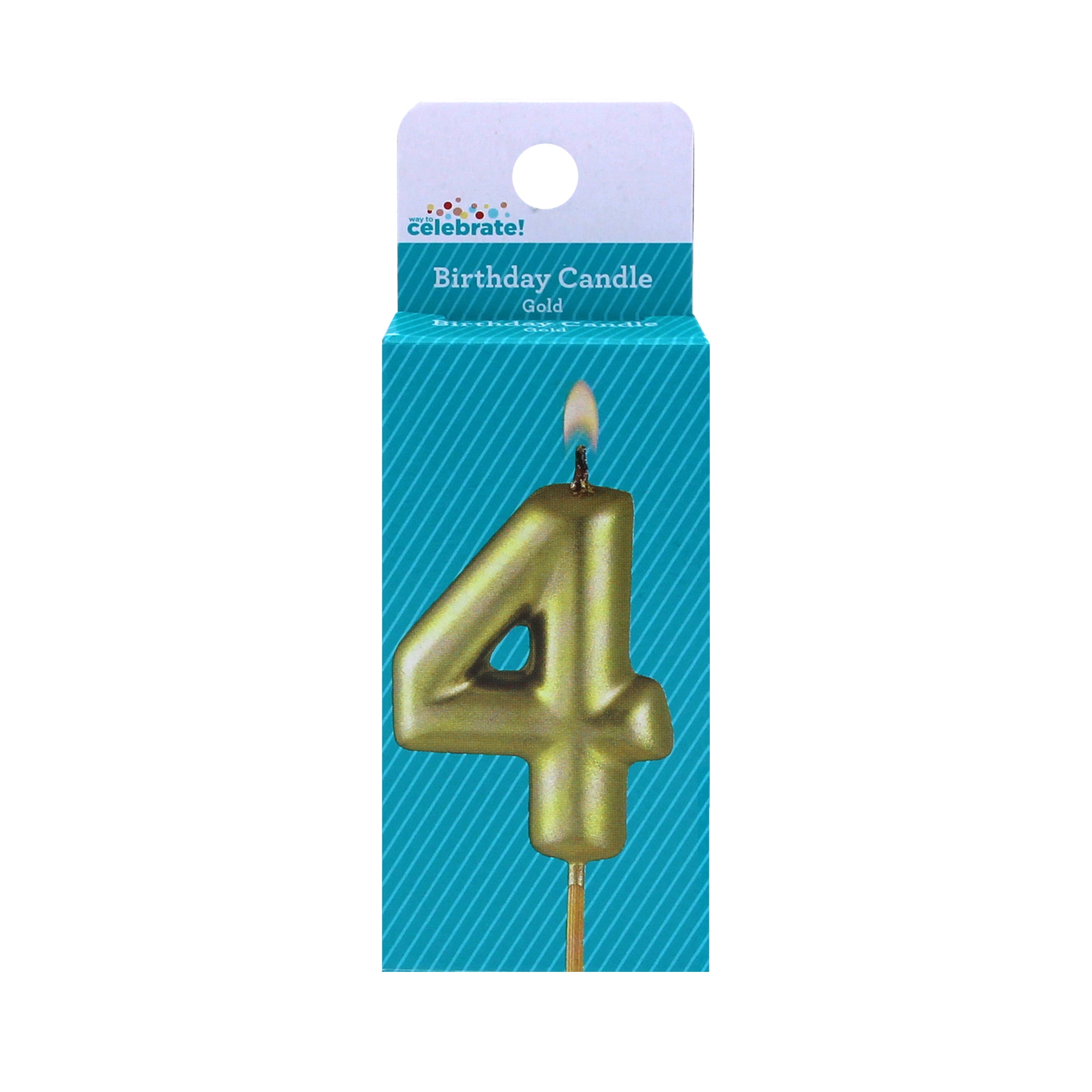 Gold Number 4 Birthday Candle, by Way To Celebrate - Walmart.com