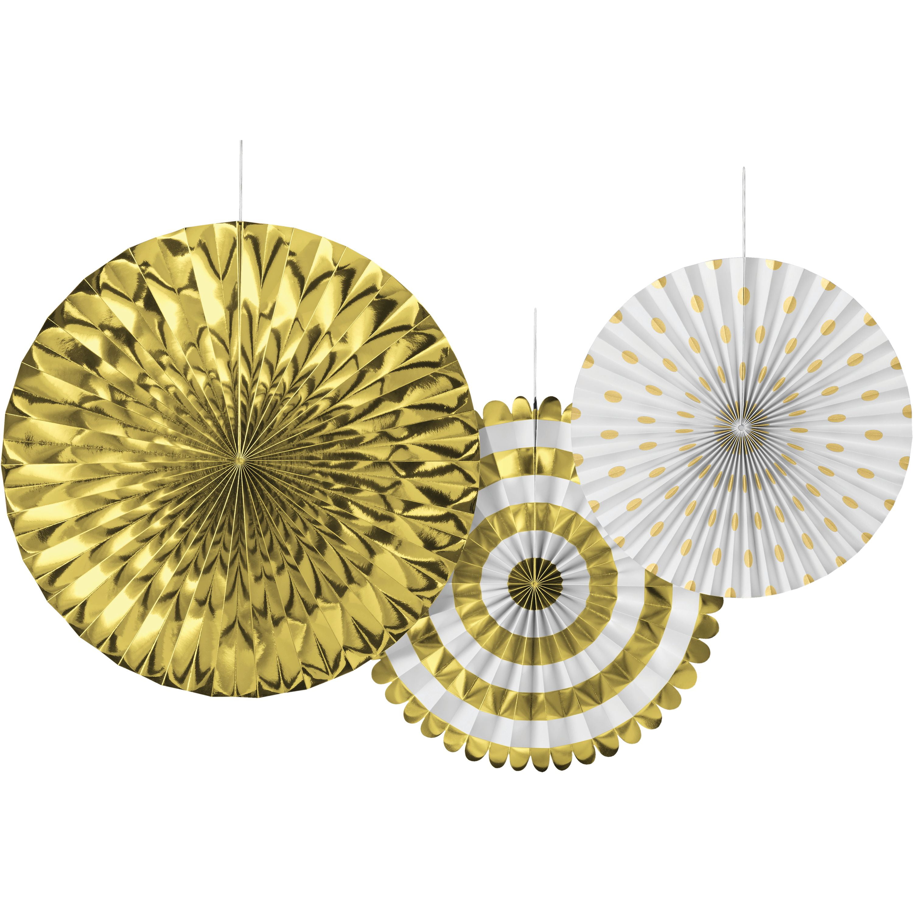 Way to Celebrate Gold Party Fan Decoration Set, 3ct - Walmart Business ...