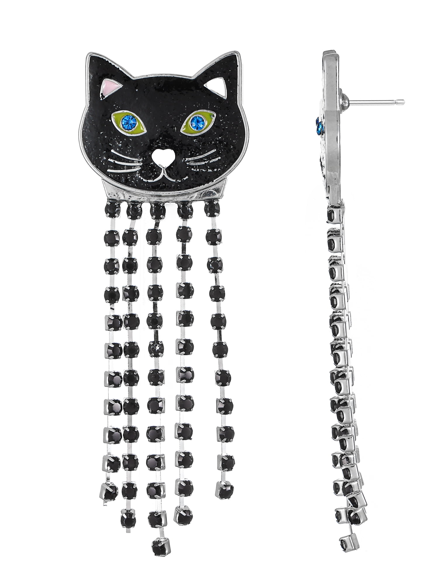 Way to Celebrate Halloween Balck Cat Fringe Earring, 1 Pair, Female ...
