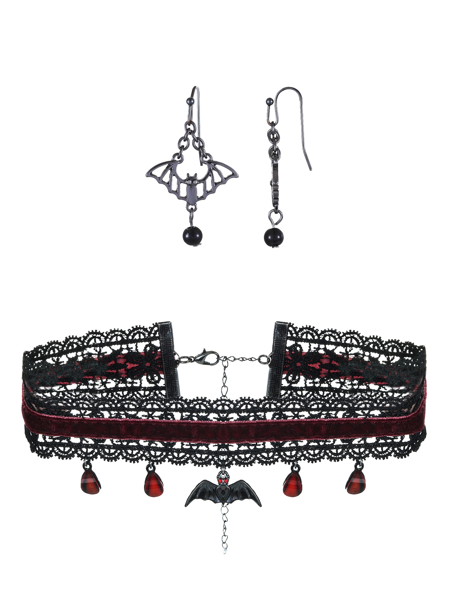 Way to Celebrate Halloween Bat Choker and Earring Set, 1 Piece, 1 Pair ...